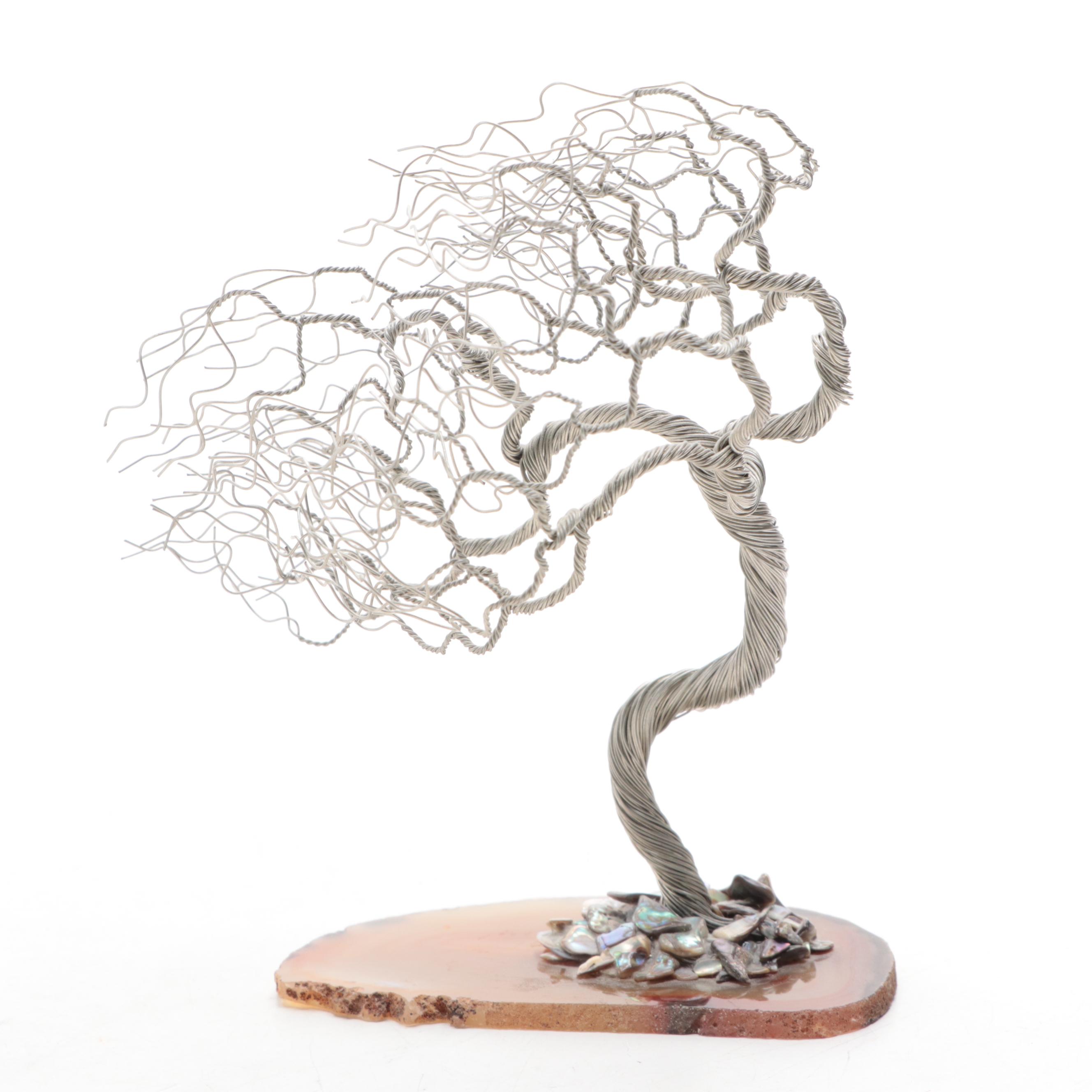 Stone and Metalwork Miniature Trees with Blue Agate and Abalone | EBTH
