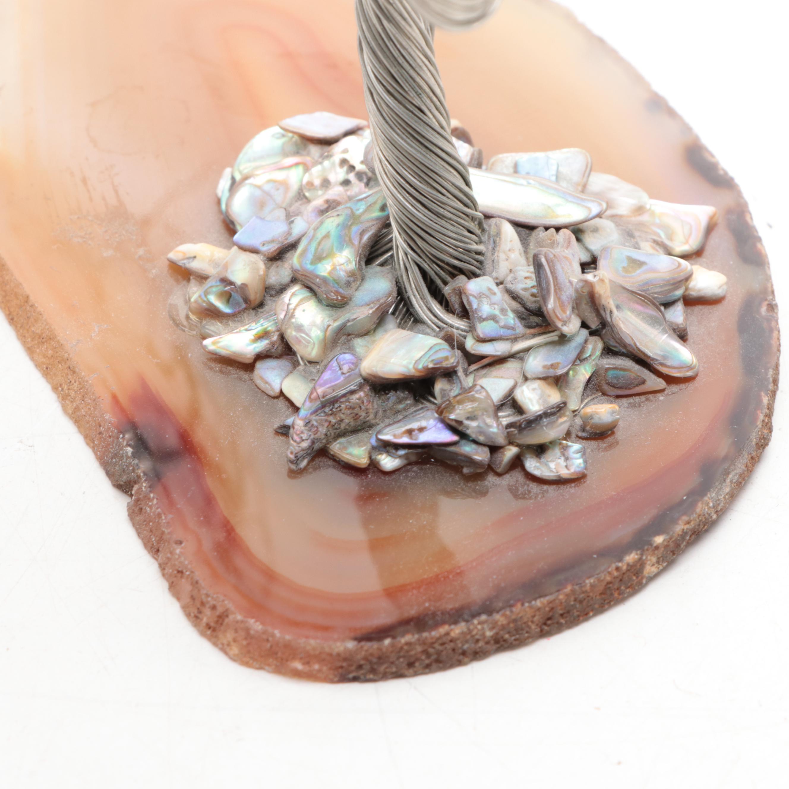 Stone and Metalwork Miniature Trees with Blue Agate and Abalone | EBTH