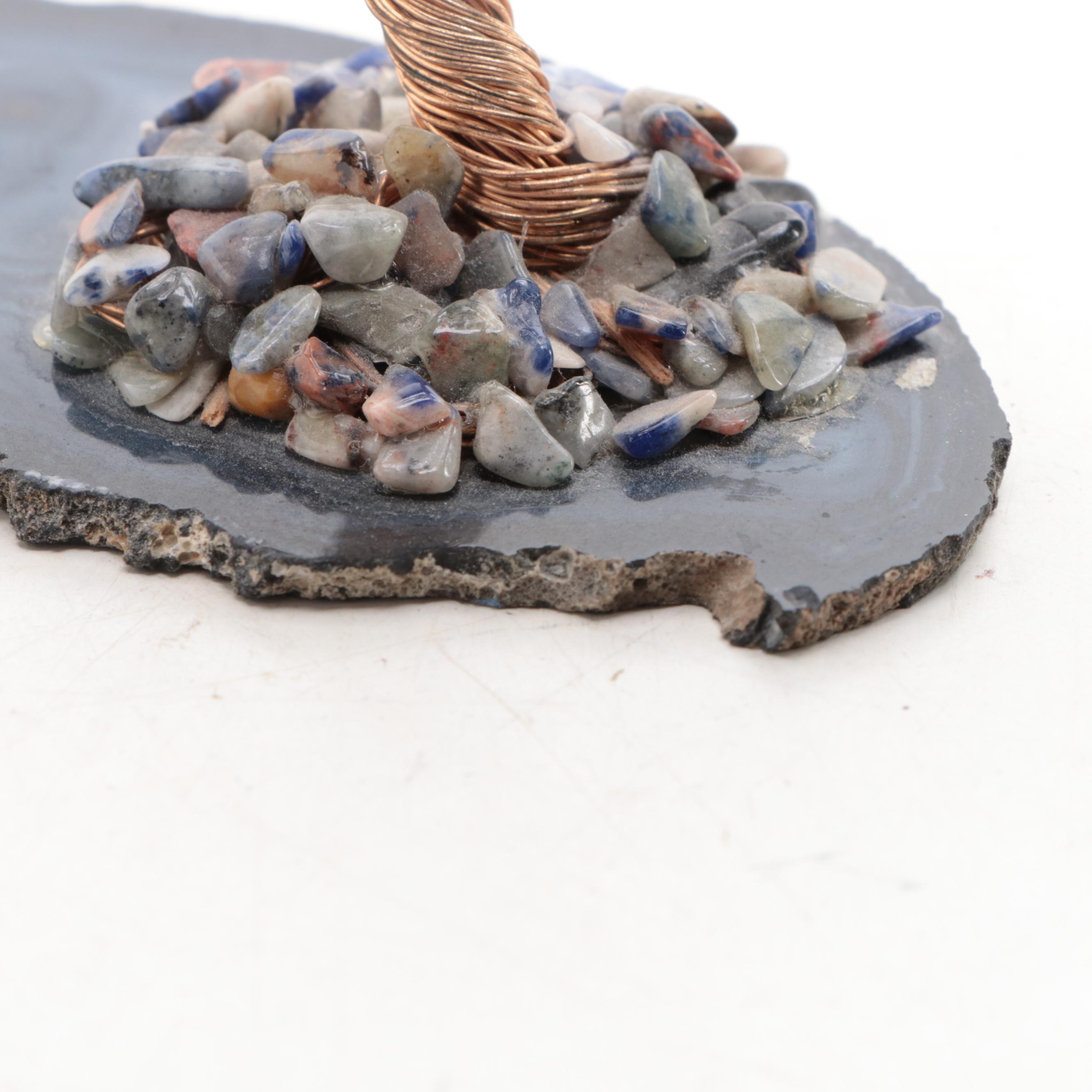Stone and Metalwork Miniature Trees with Blue Agate and Abalone | EBTH