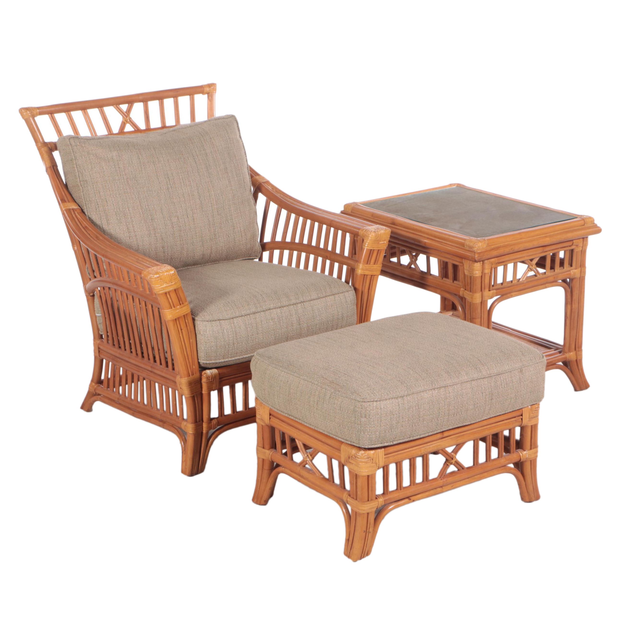 BenchCraft Bentwood and Rattan Armchair and Ottoman With End Table ...
