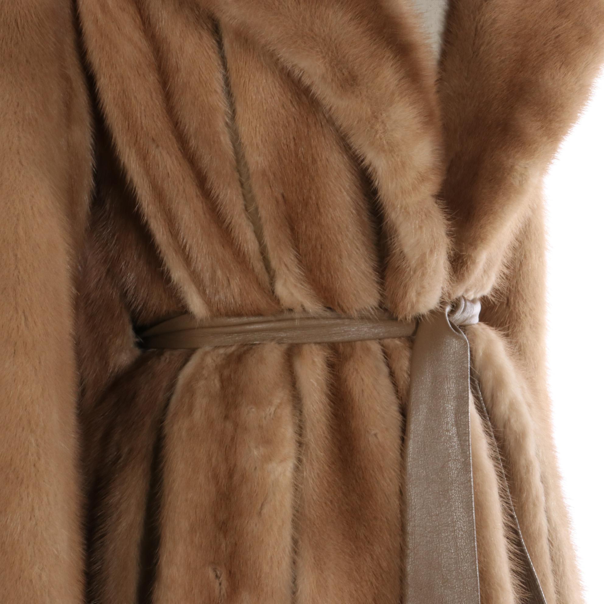 Lowenthal's Pastel Mink Fur Coat with Light Brown Leather Trim and Tie ...