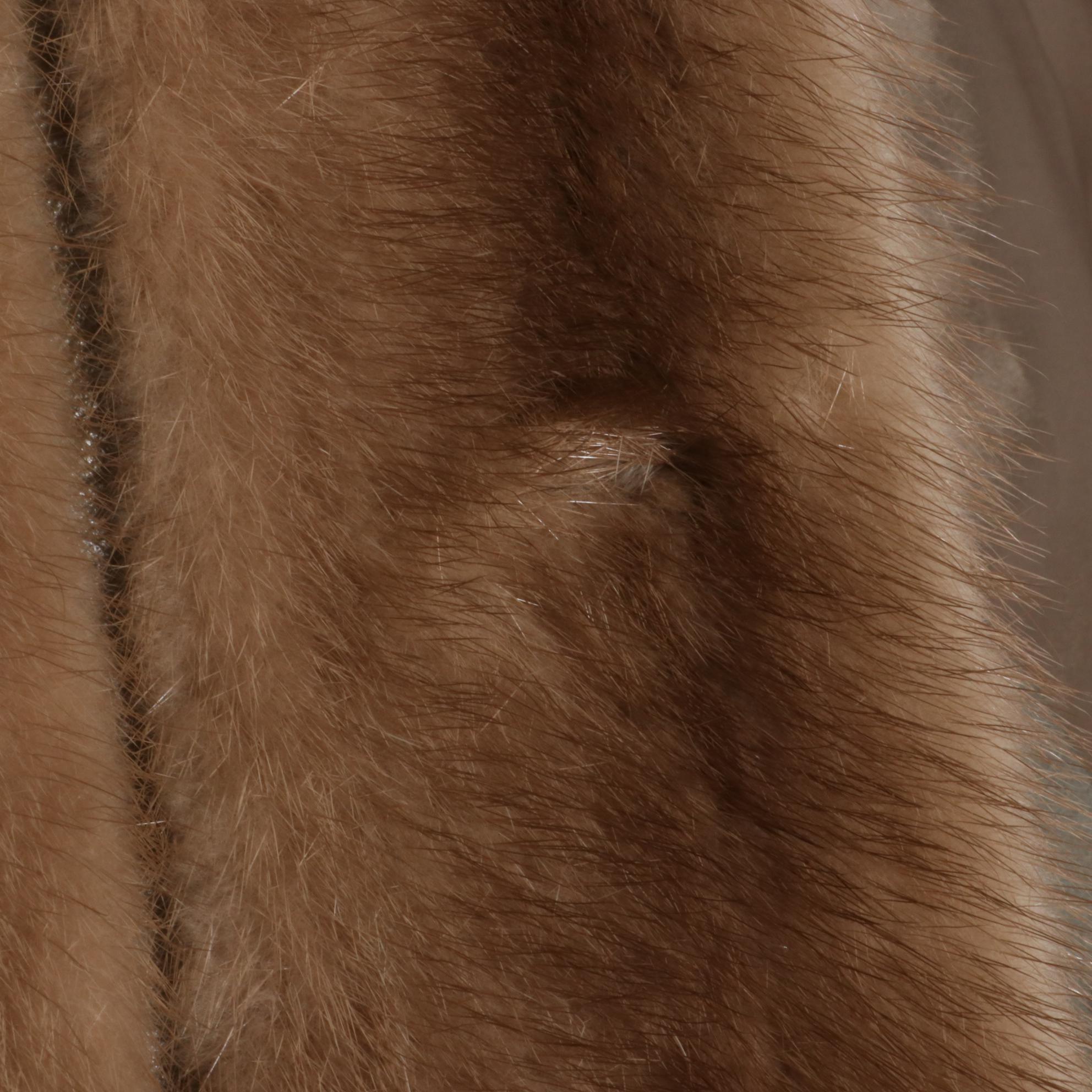 Lowenthal's Pastel Mink Fur Coat with Light Brown Leather Trim and Tie ...