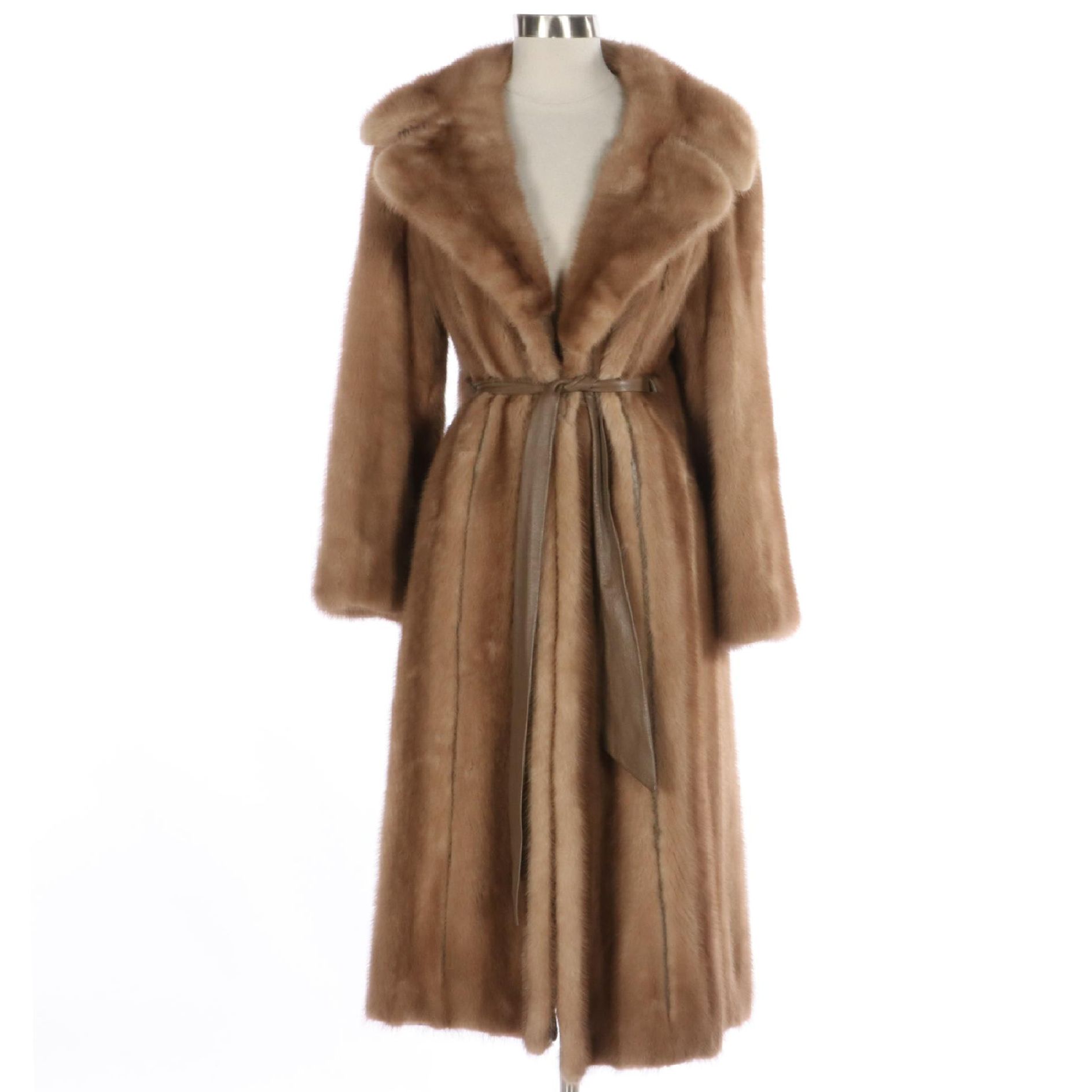 Lowenthal's Pastel Mink Fur Coat with Light Brown Leather Trim and Tie ...