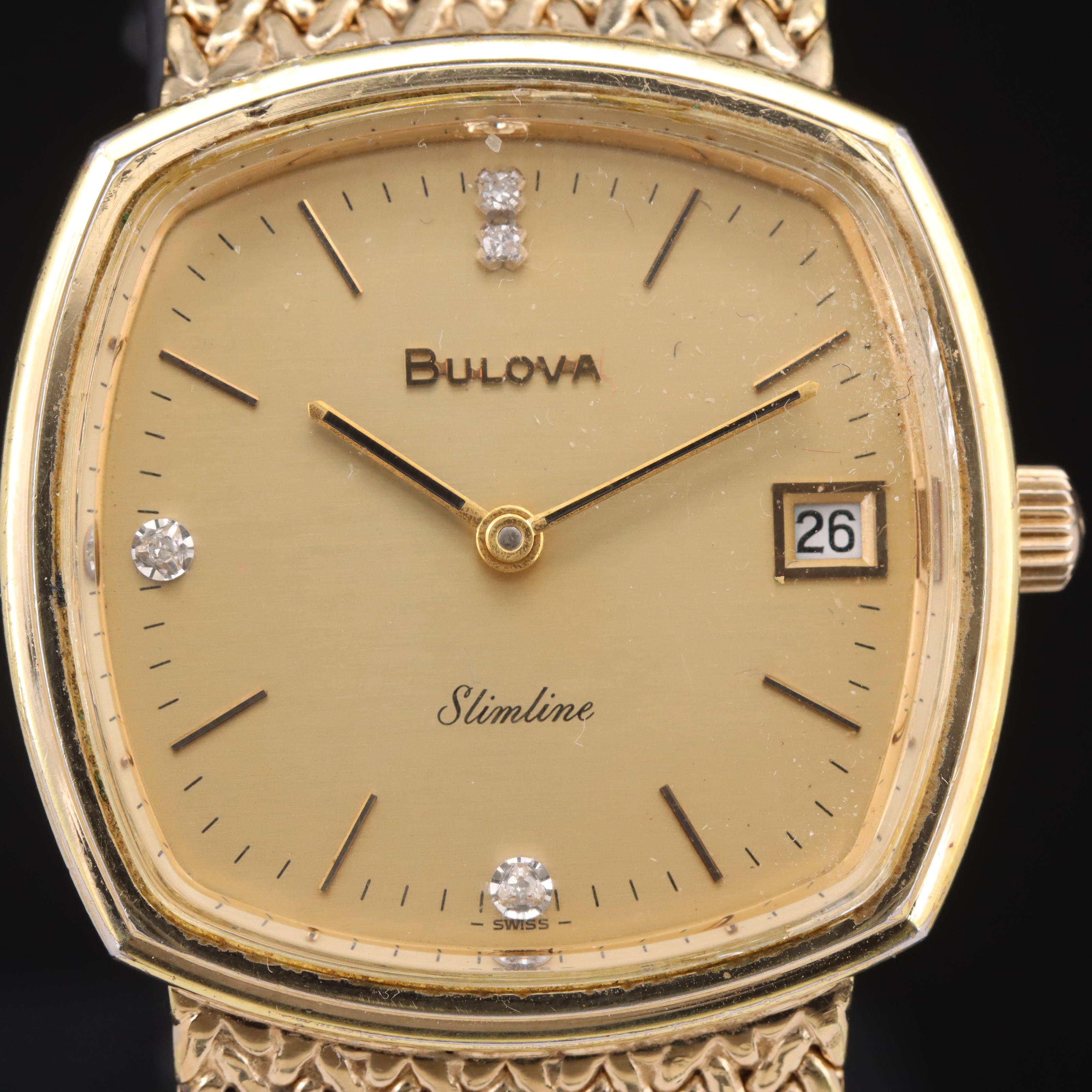1973 Bulova Slimline Diamond Dial Wristwatch | EBTH