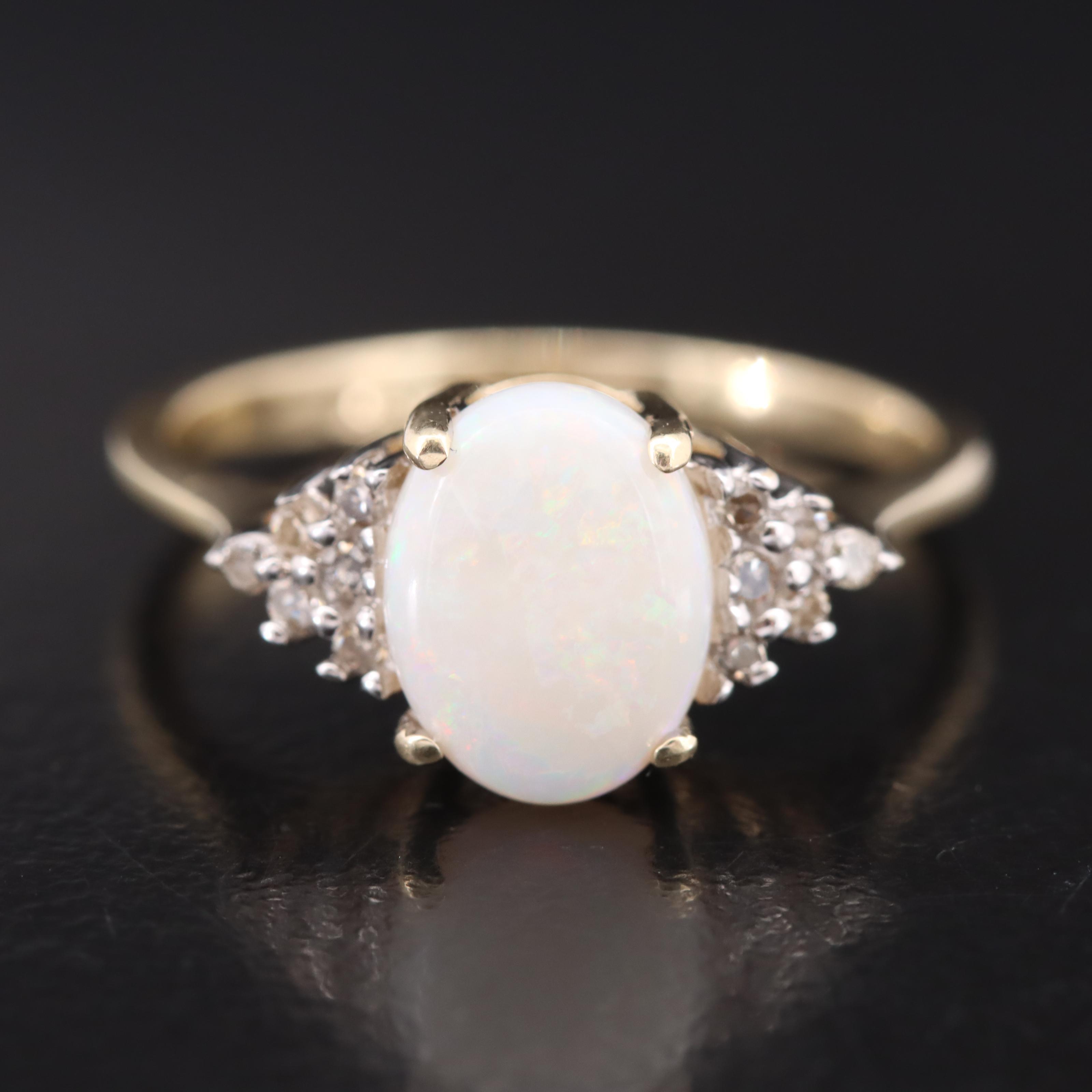 10K Opal and Diamond Ring | EBTH