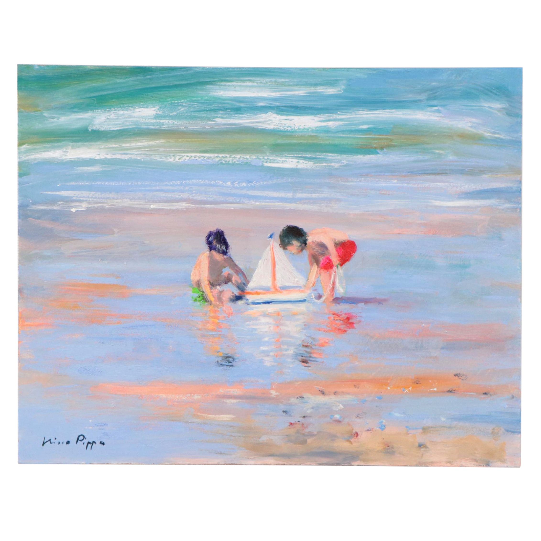 Nino Pippa Oil Painting "Southeast Florida - Children Playing on the ...