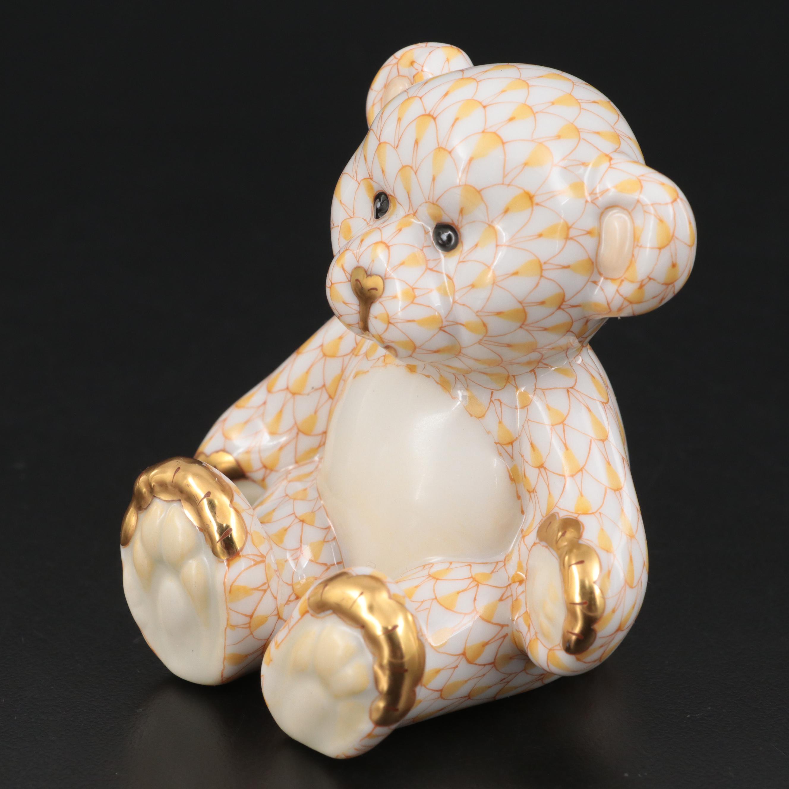 Herend Butterscotch Fishnet "Teddy Bear" Porcelain Figurine | EBTH