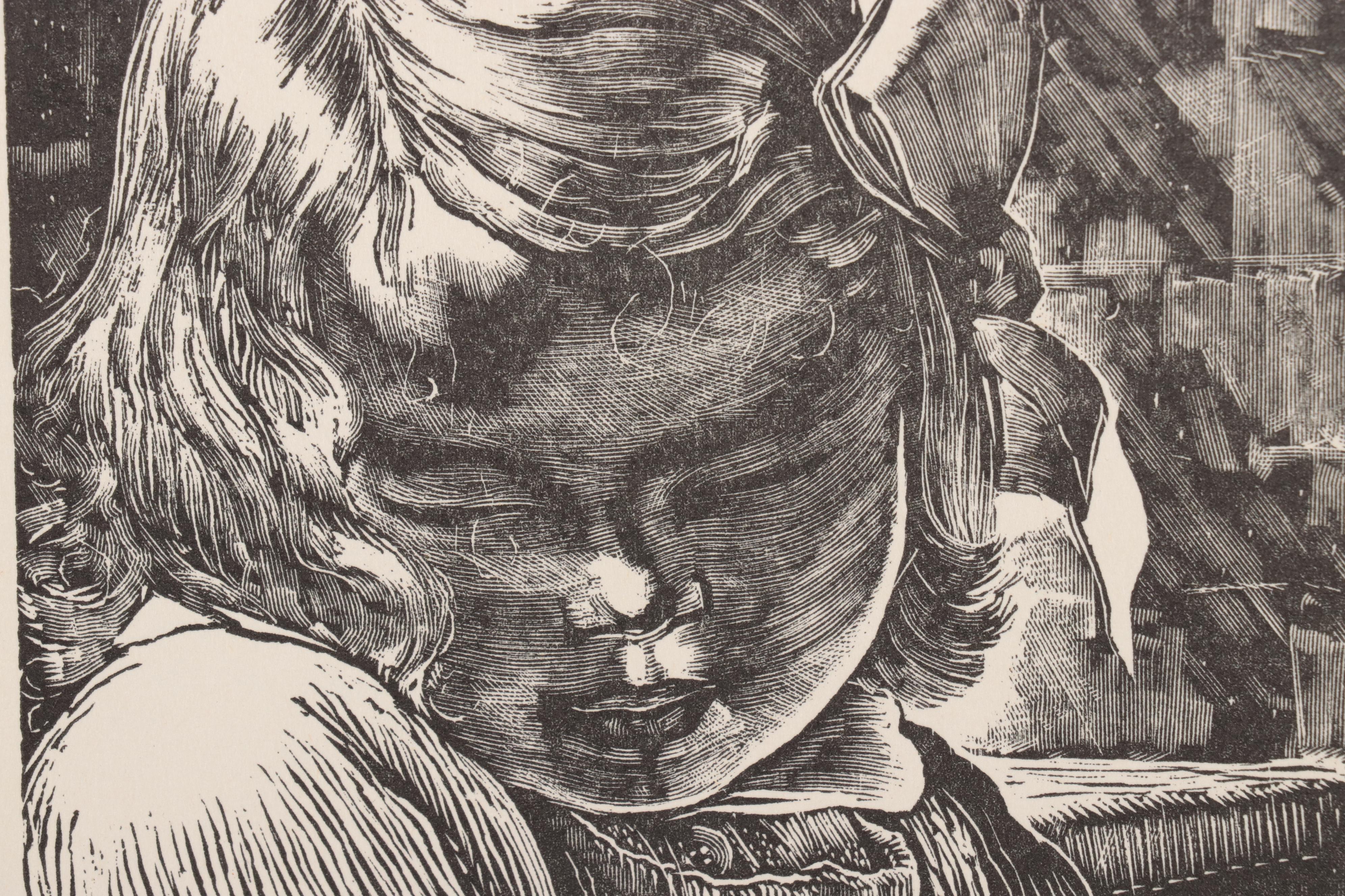Dan Burne Jones Wood Engraving "Affection," 1930 | EBTH