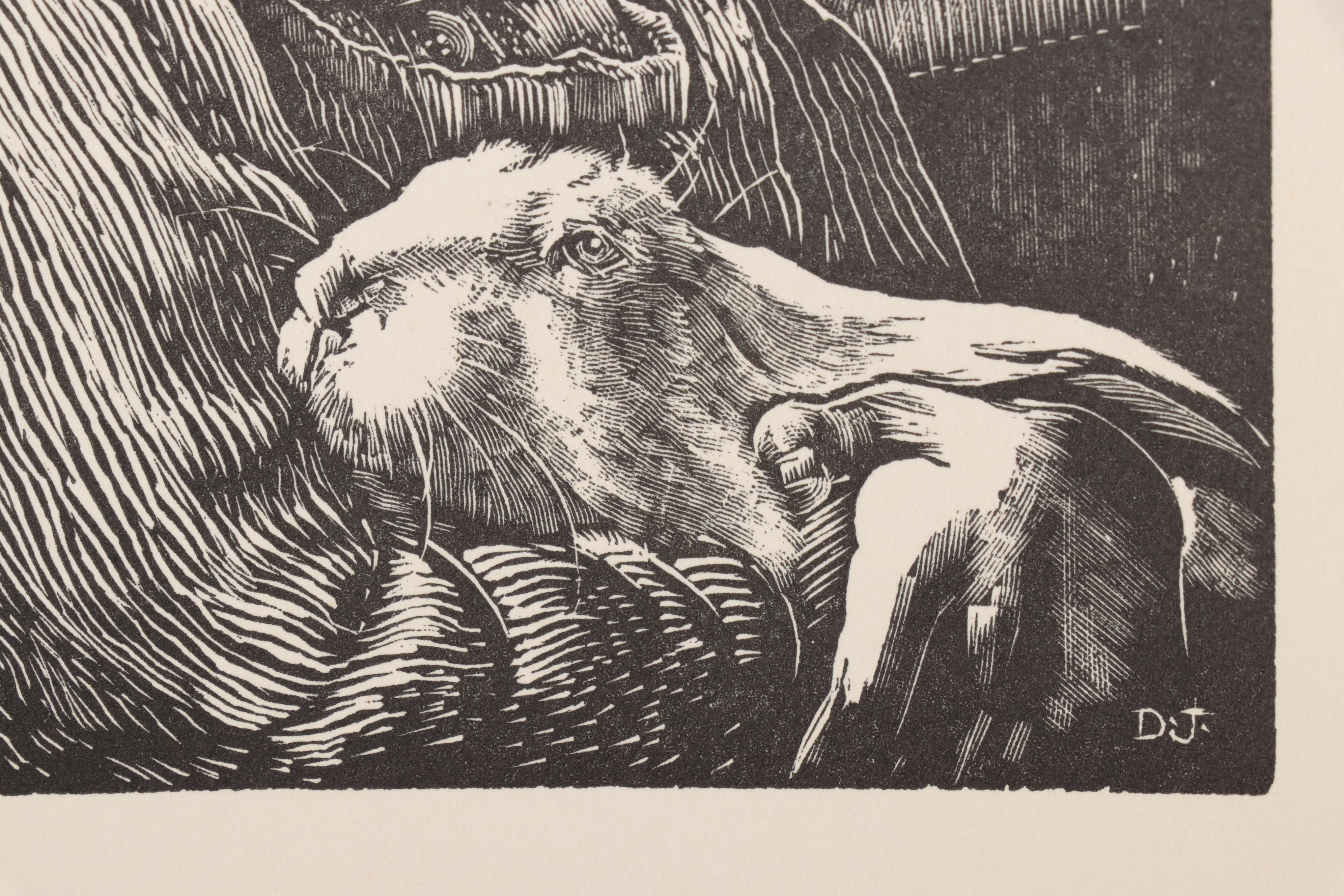 Dan Burne Jones Wood Engraving "Affection," 1930 | EBTH