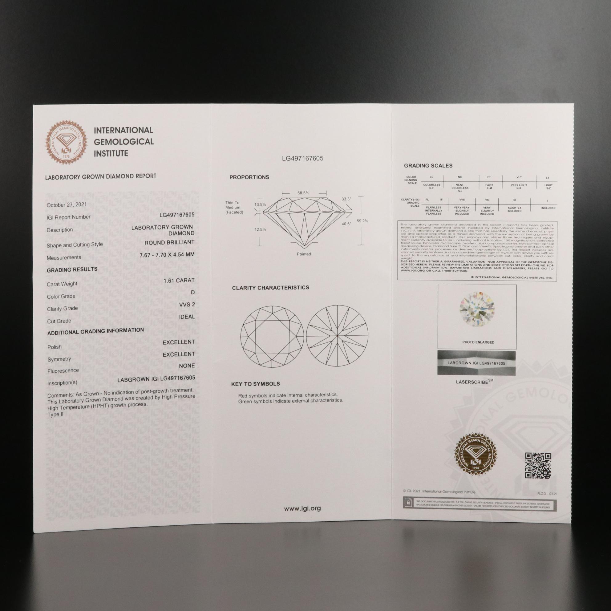 Loose 1.61 CT Lab Grown Diamond with IGI Report | EBTH