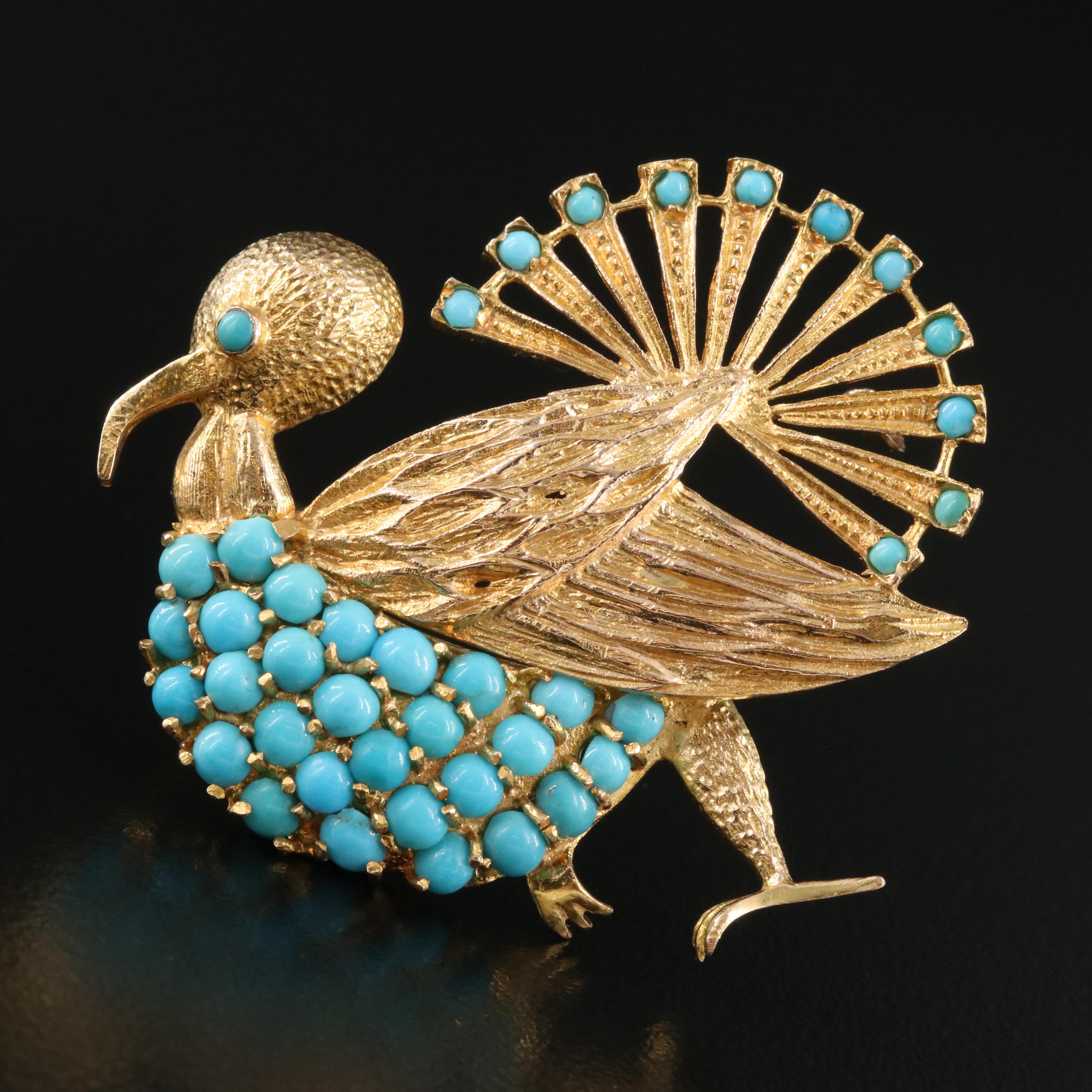 18K Turquoise Turkey Brooch | EBTH