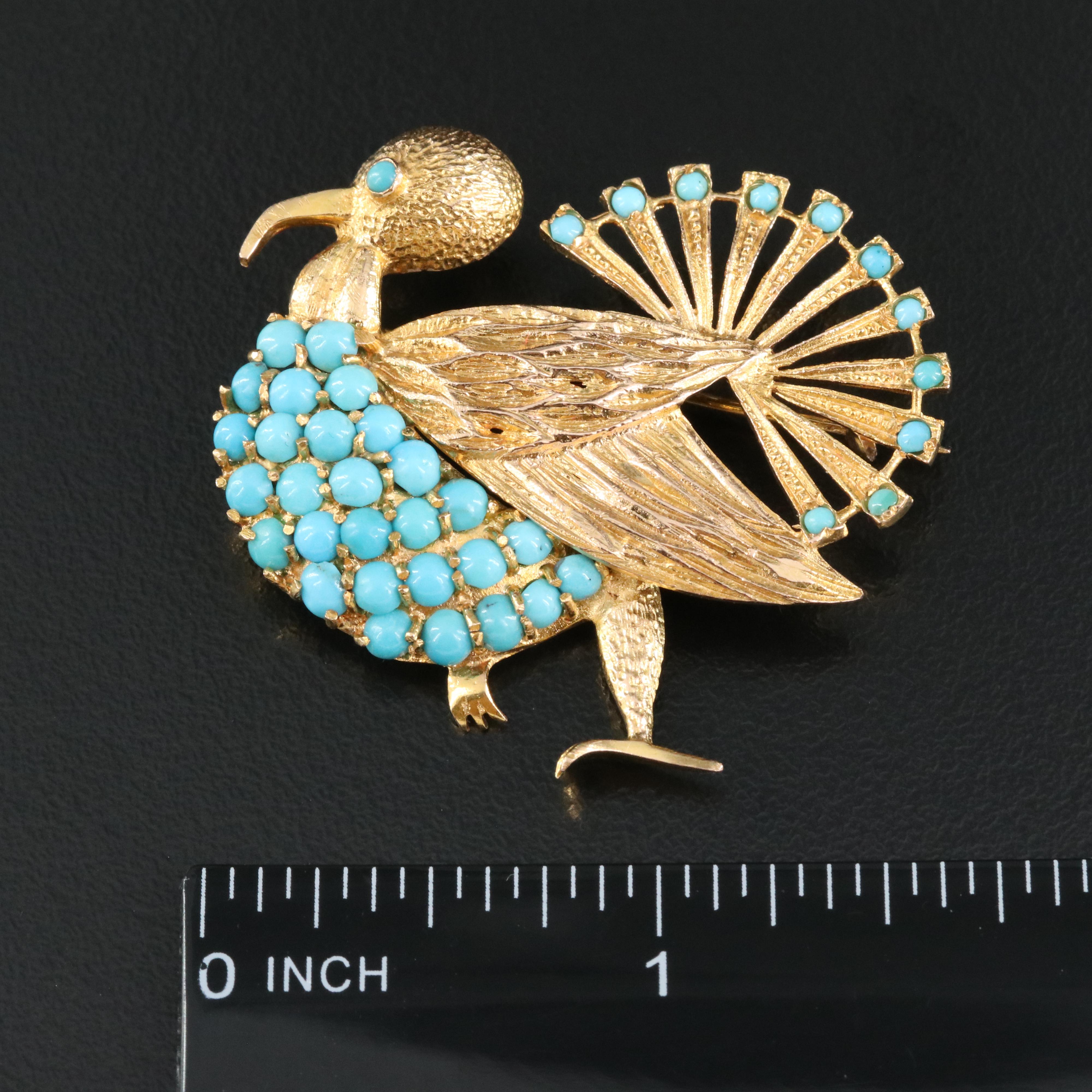 18K Turquoise Turkey Brooch | EBTH