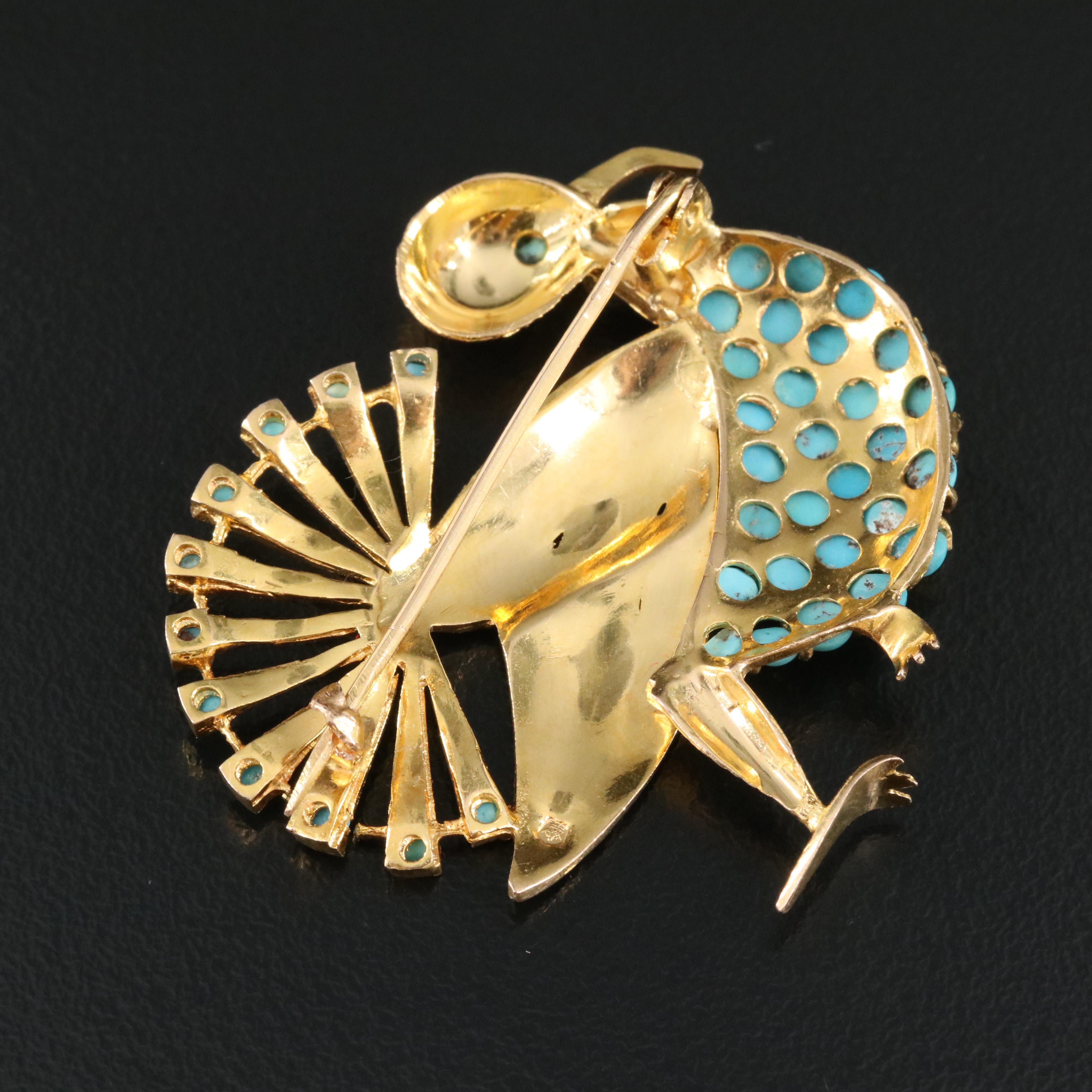 18K Turquoise Turkey Brooch | EBTH