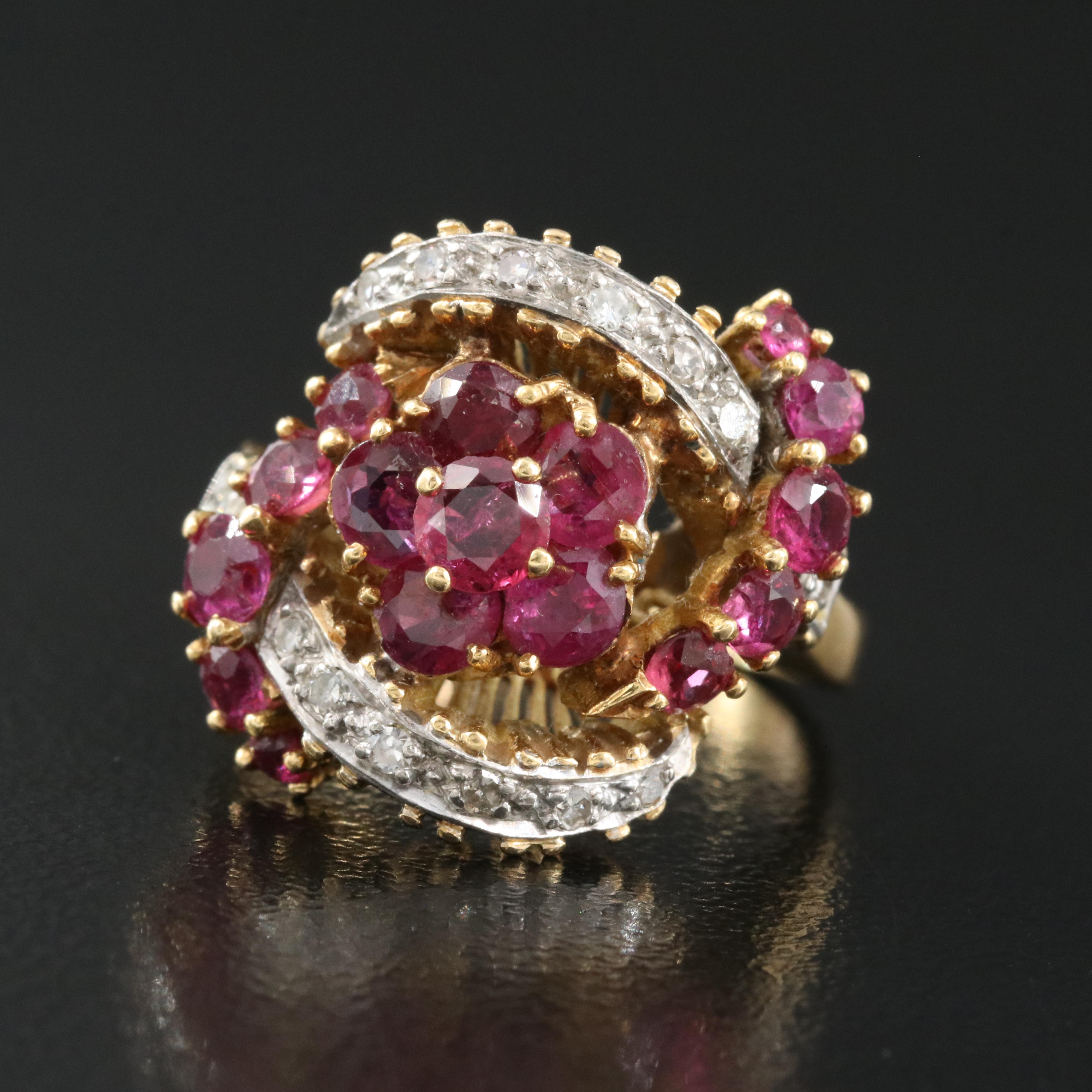 Vintage 18K Ruby and Diamond Floral Ring | EBTH