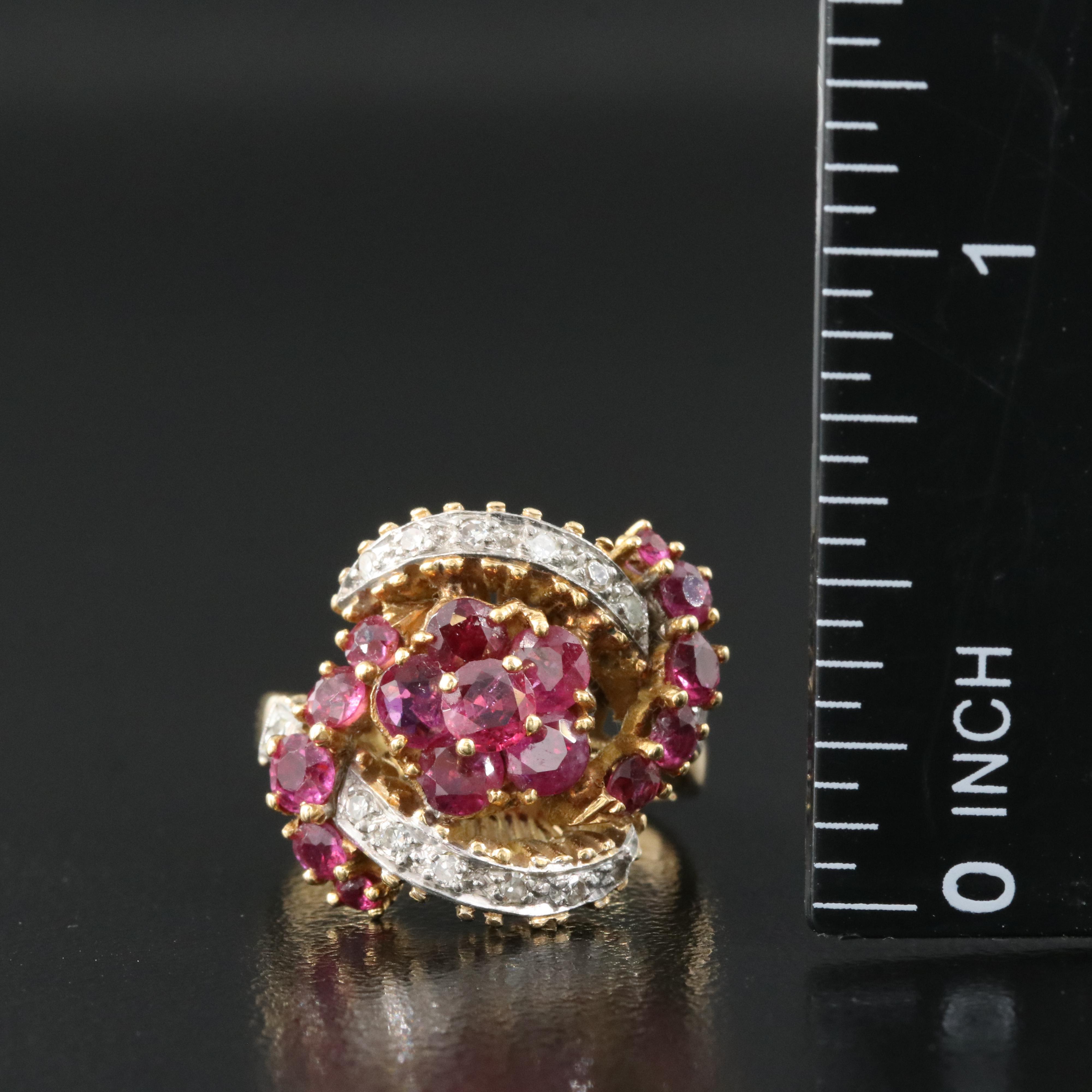 Vintage 18K Ruby and Diamond Floral Ring | EBTH