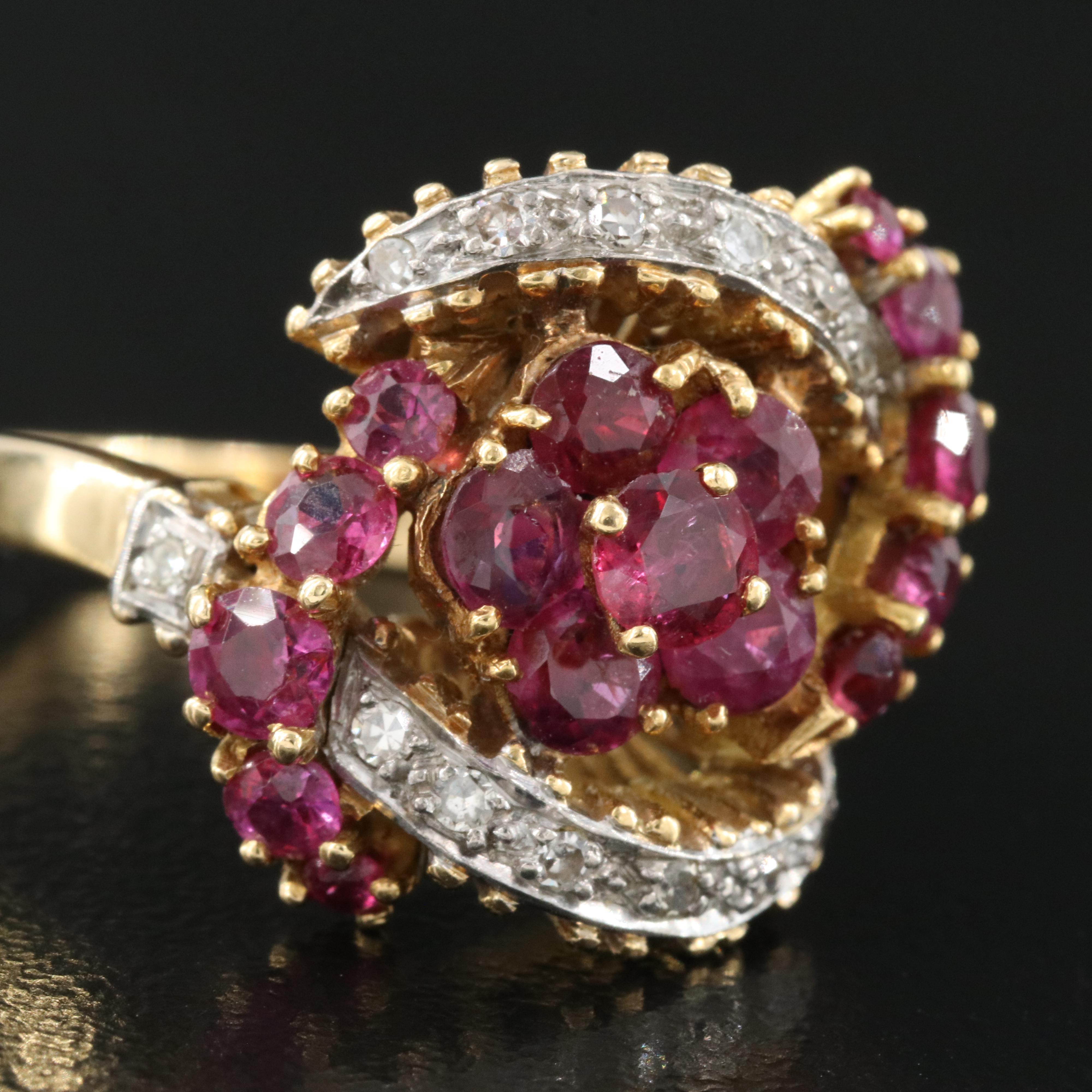 Vintage 18K Ruby and Diamond Floral Ring | EBTH