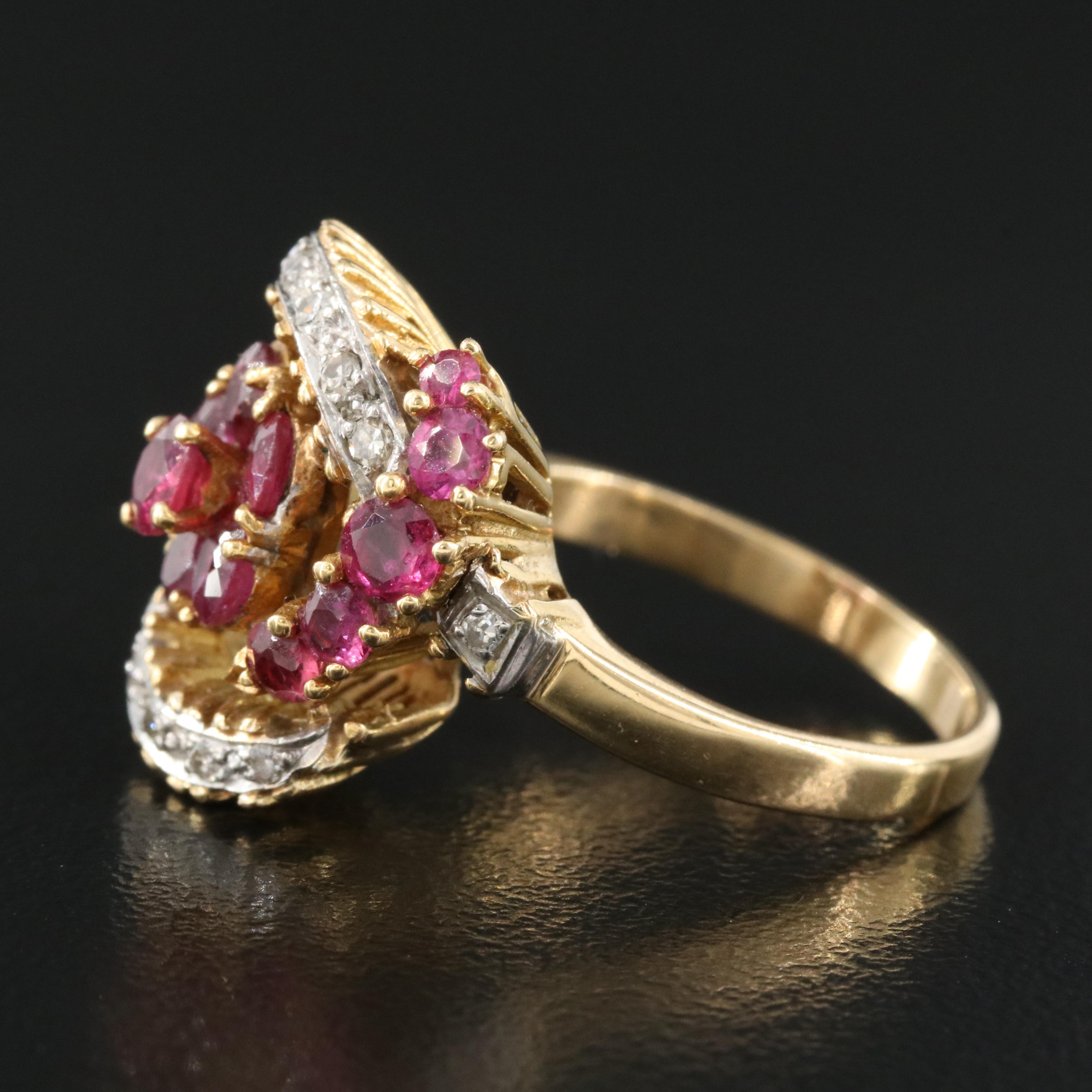 Vintage 18K Ruby and Diamond Floral Ring | EBTH