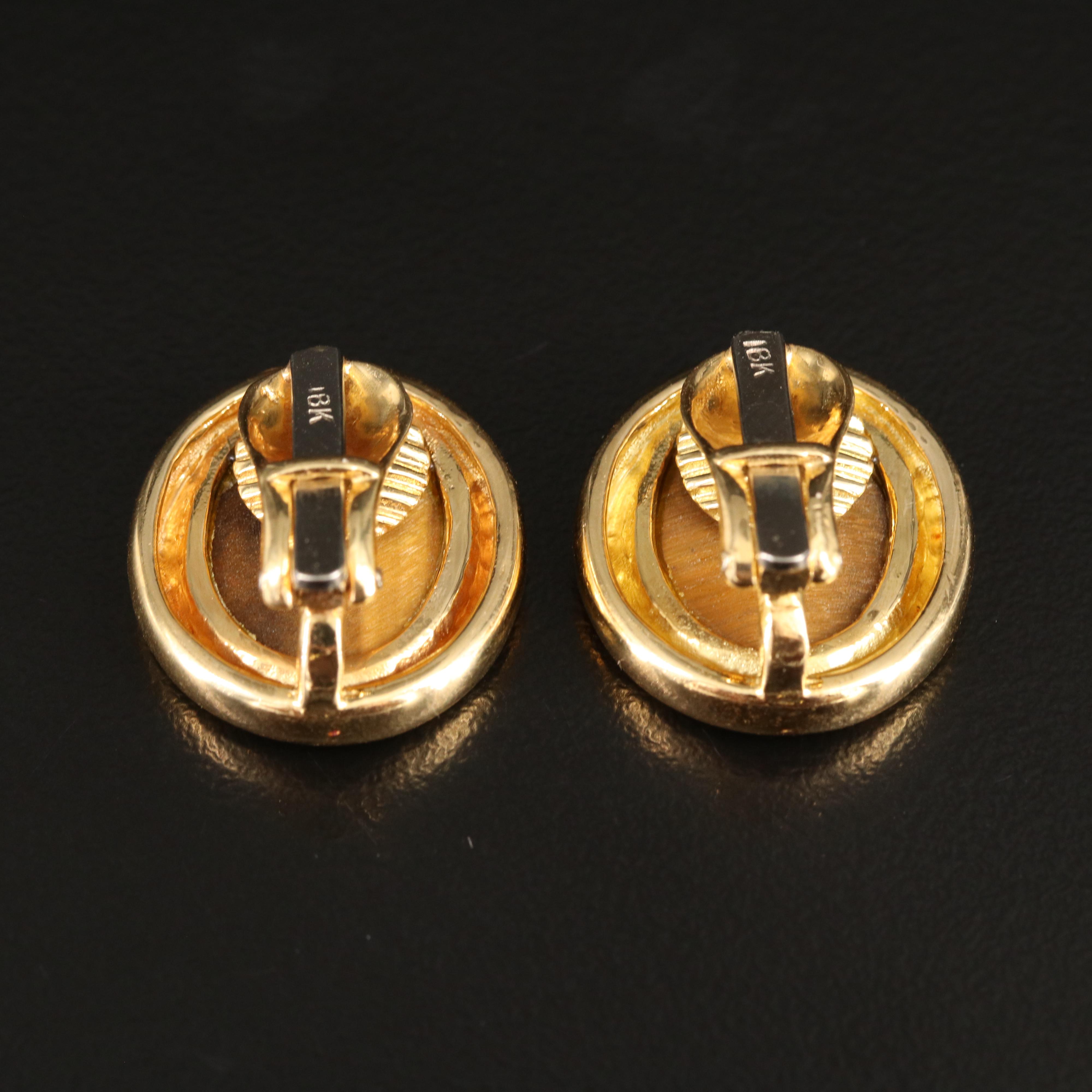 18K Tiger's Eye Button Earrings | EBTH