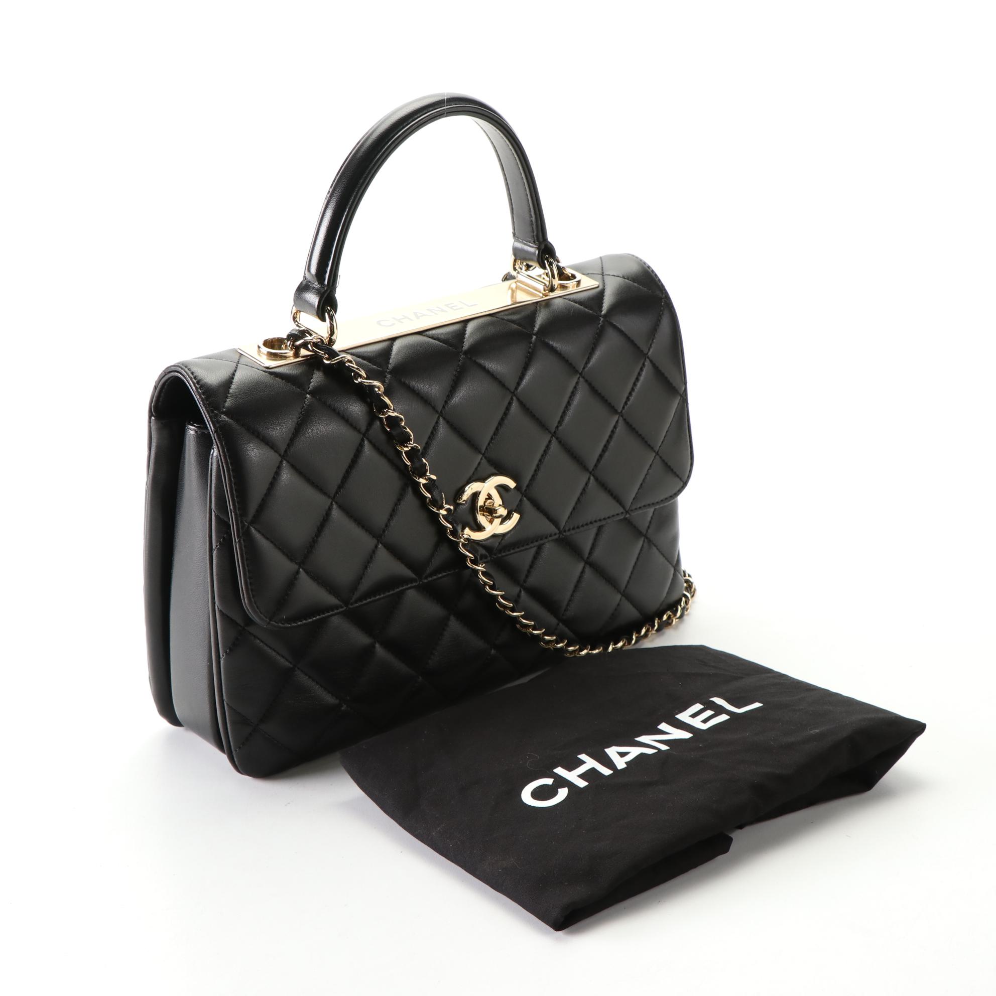 Chanel Top Handle Flap Bag in Quilted Lambskin Leather with Chain Strap ...