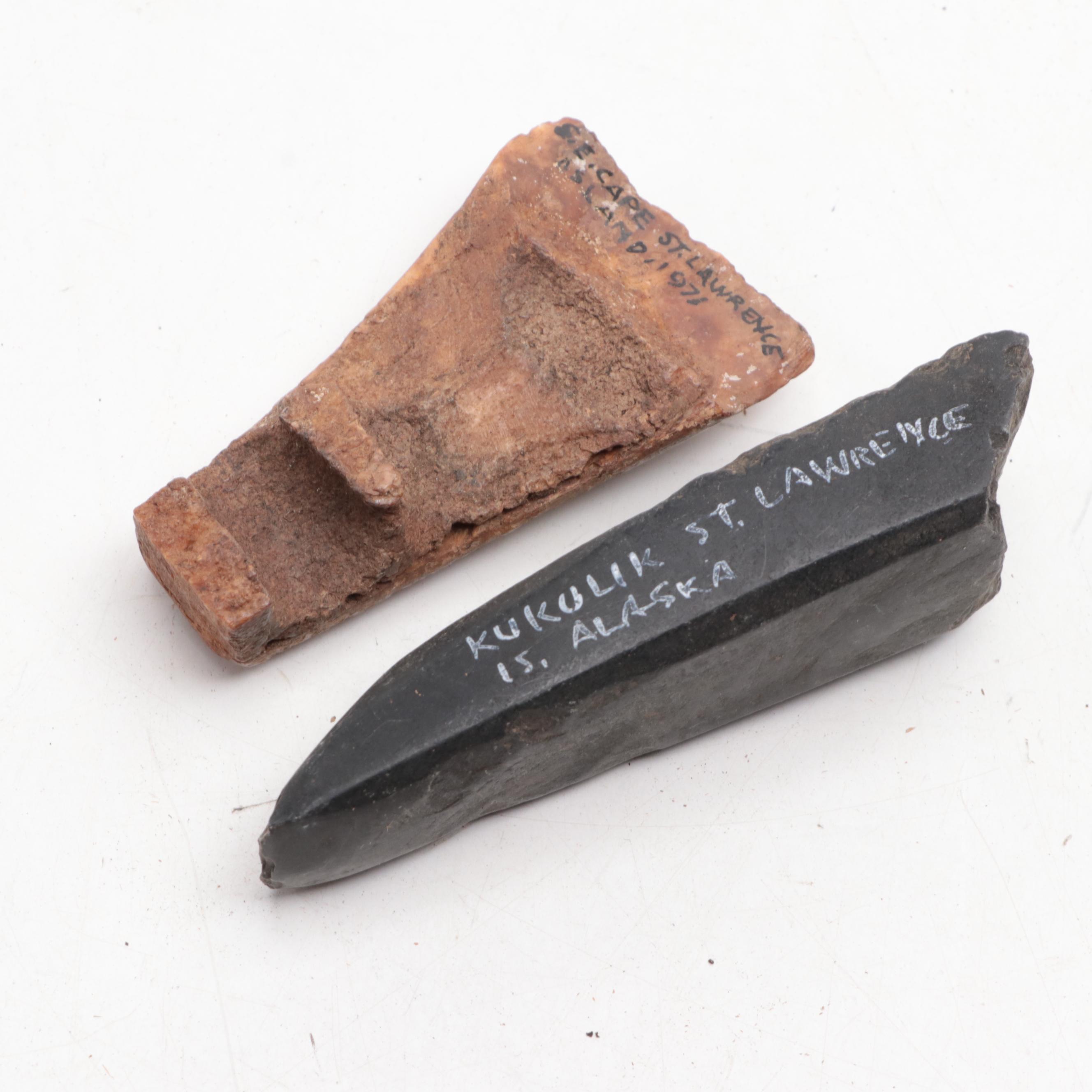 Alaskan Fossil Walrus Tusk, Whale Bone and Assorted Shaped Stone and ...