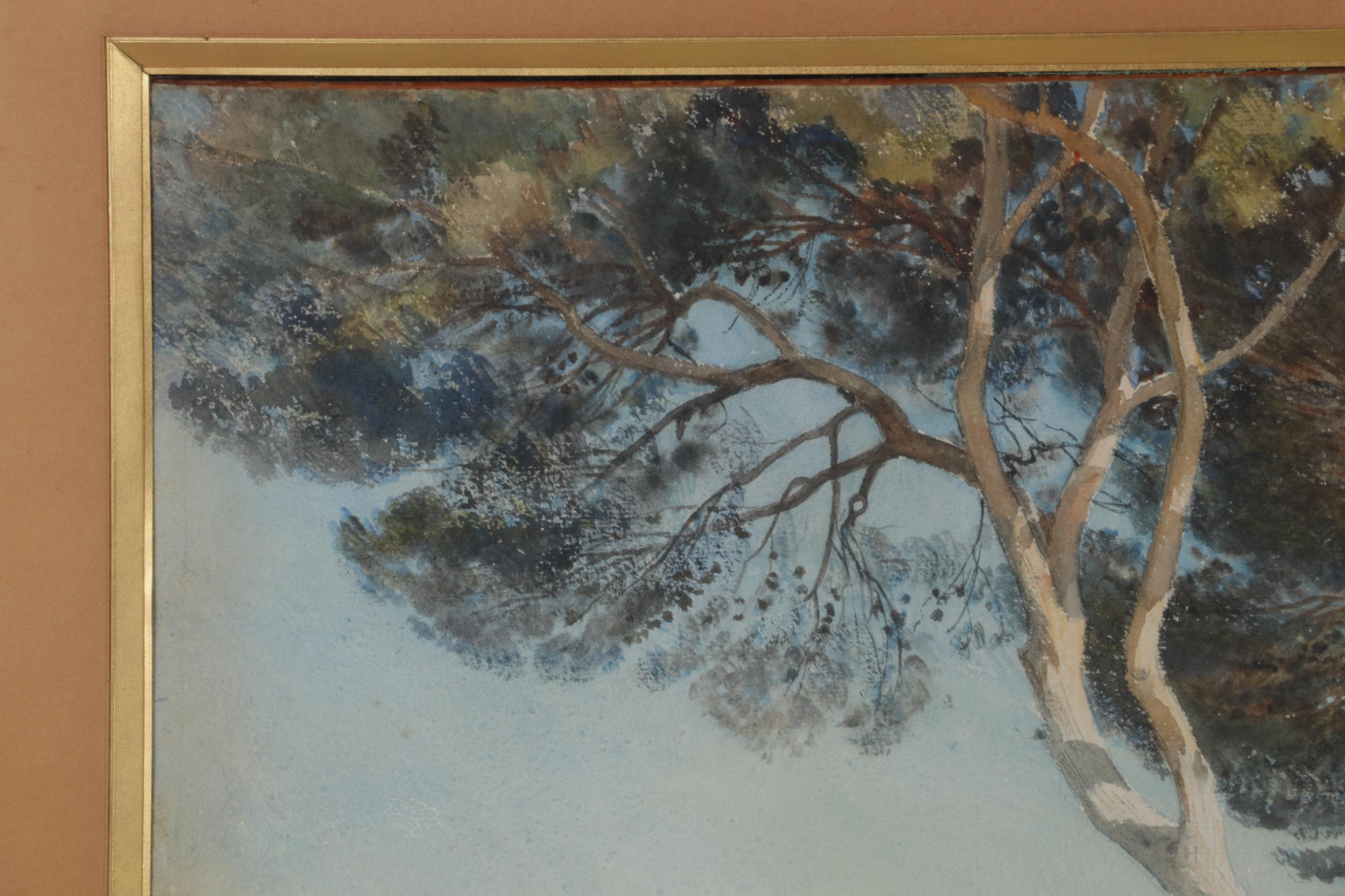 Henri Zuber Watercolor Painting of Figures Overlooking Marshy Plain ...