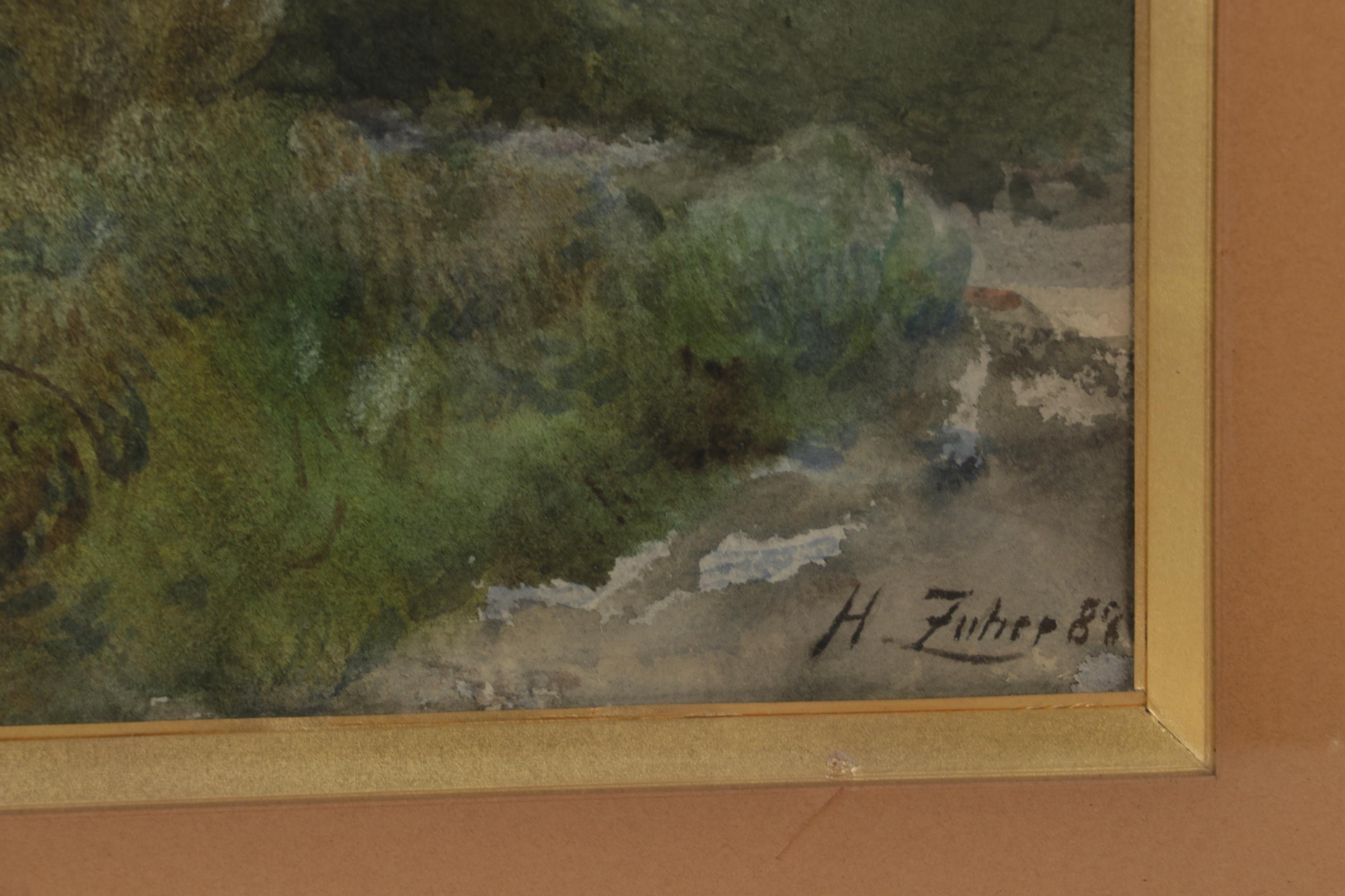 Henri Zuber Watercolor Painting of Figures Overlooking Marshy Plain ...