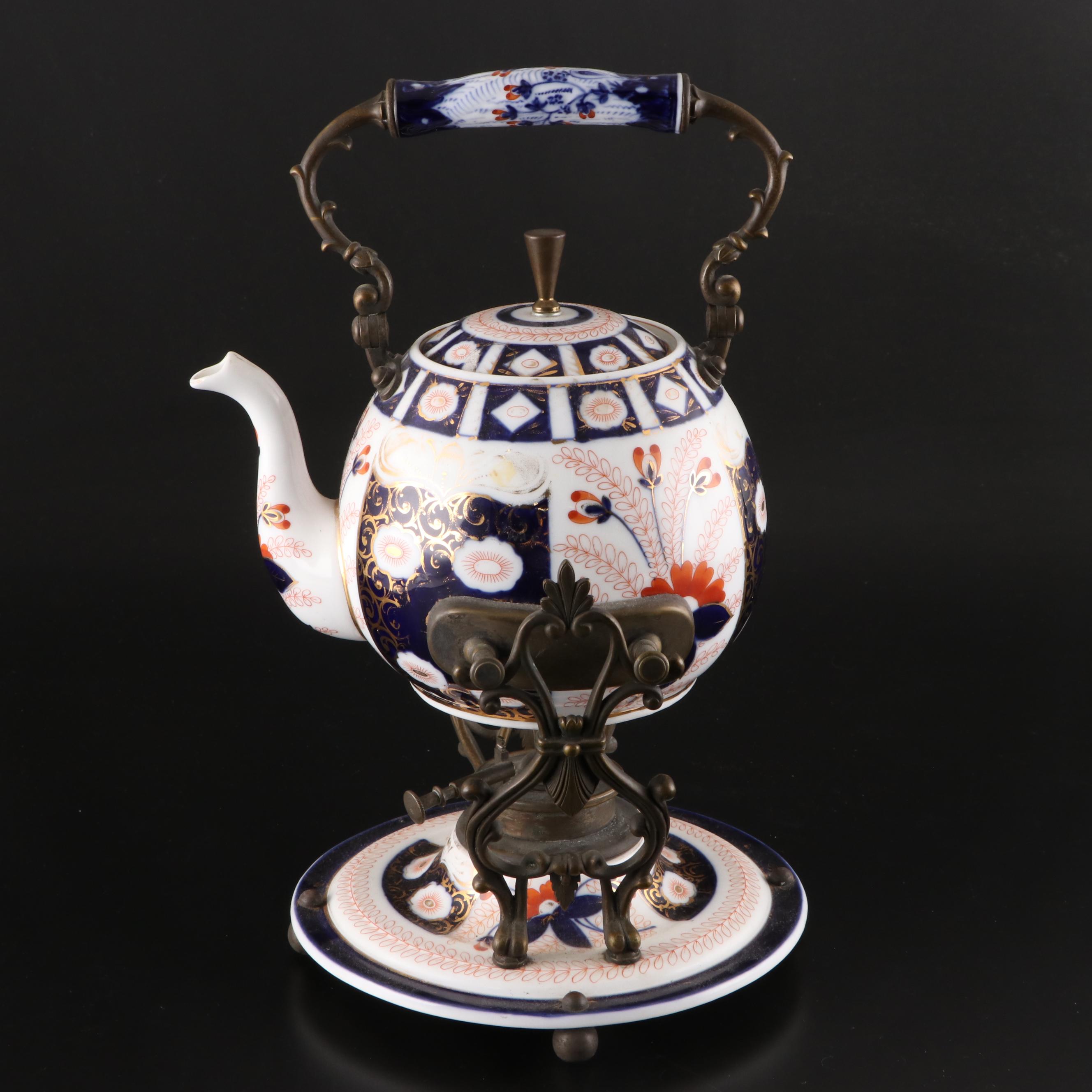 Franziska Hirsch Dresden Porcelain Imari Style Teapot and Stand, Late ...