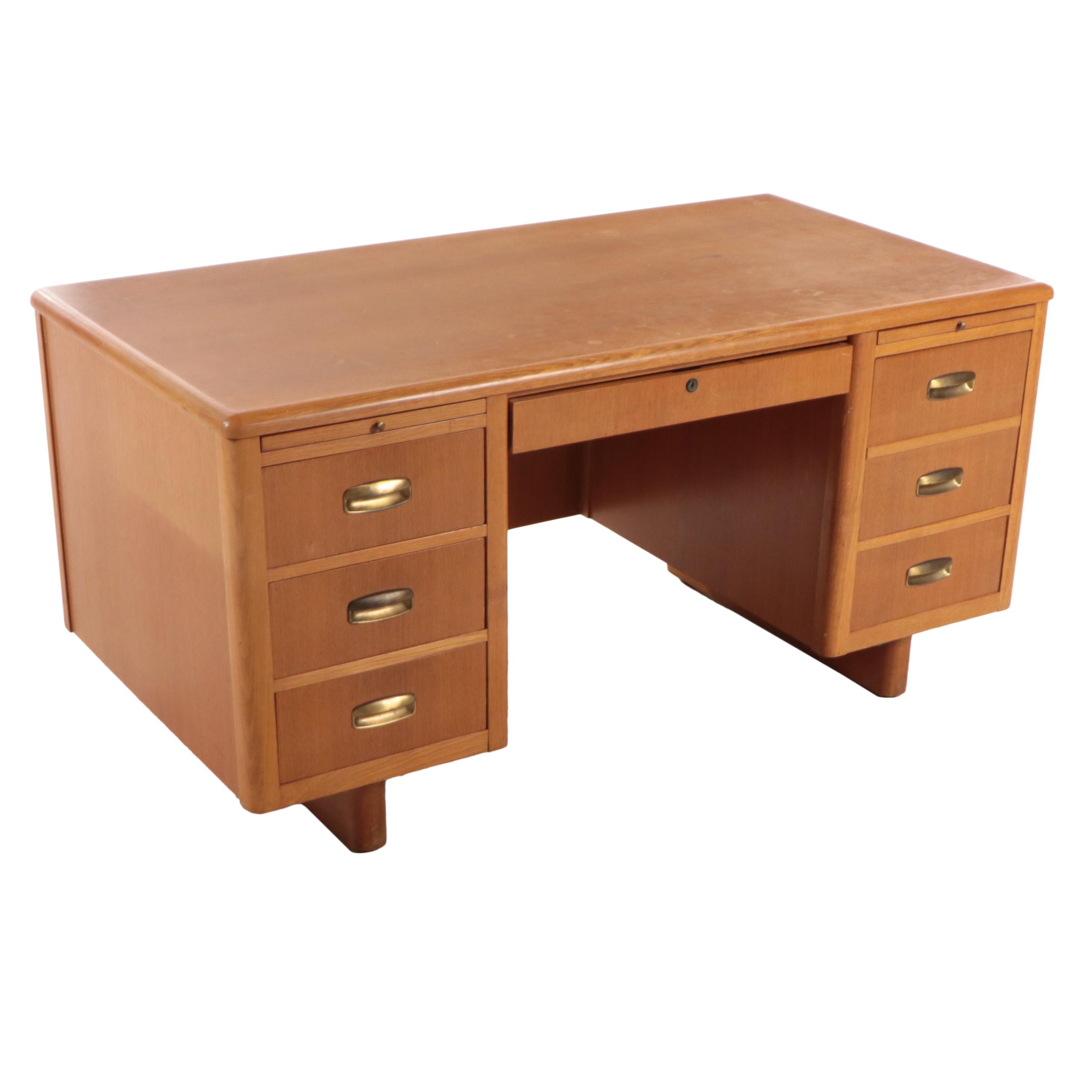 The Jasper Desk Co. Oak Double-Pedestal Desk, Mid-20th Century | EBTH