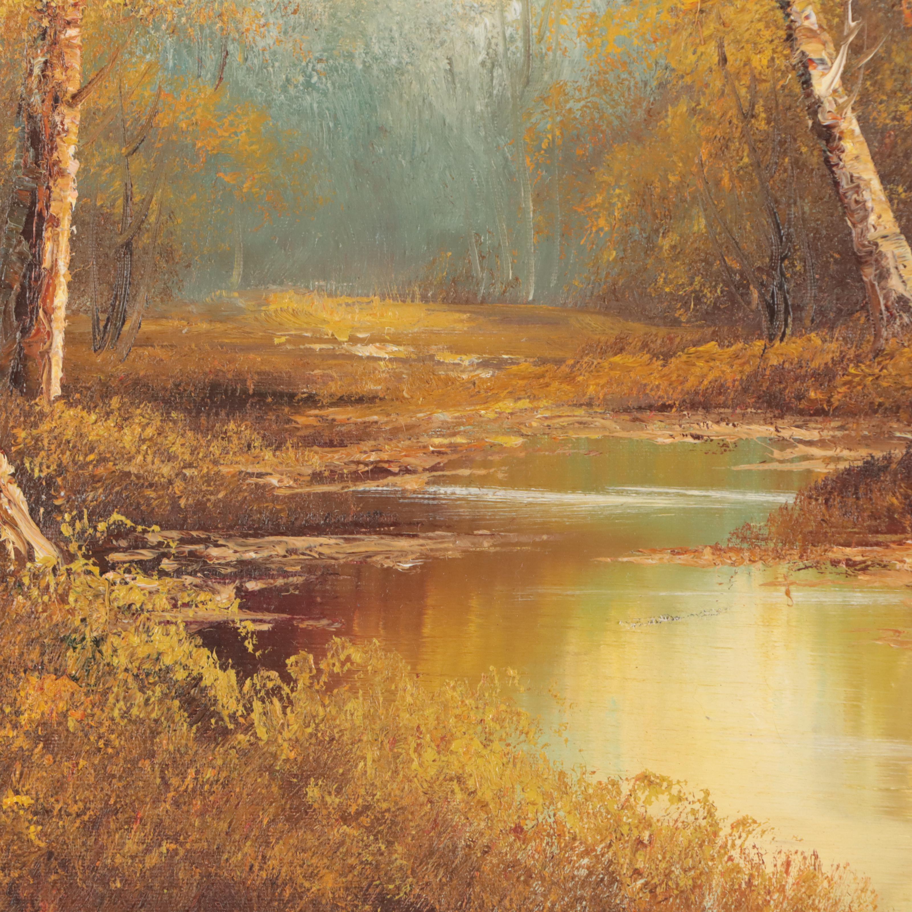 Phillip Cantrell Autumn Landscape Oil Painting, Late 20th Century | EBTH