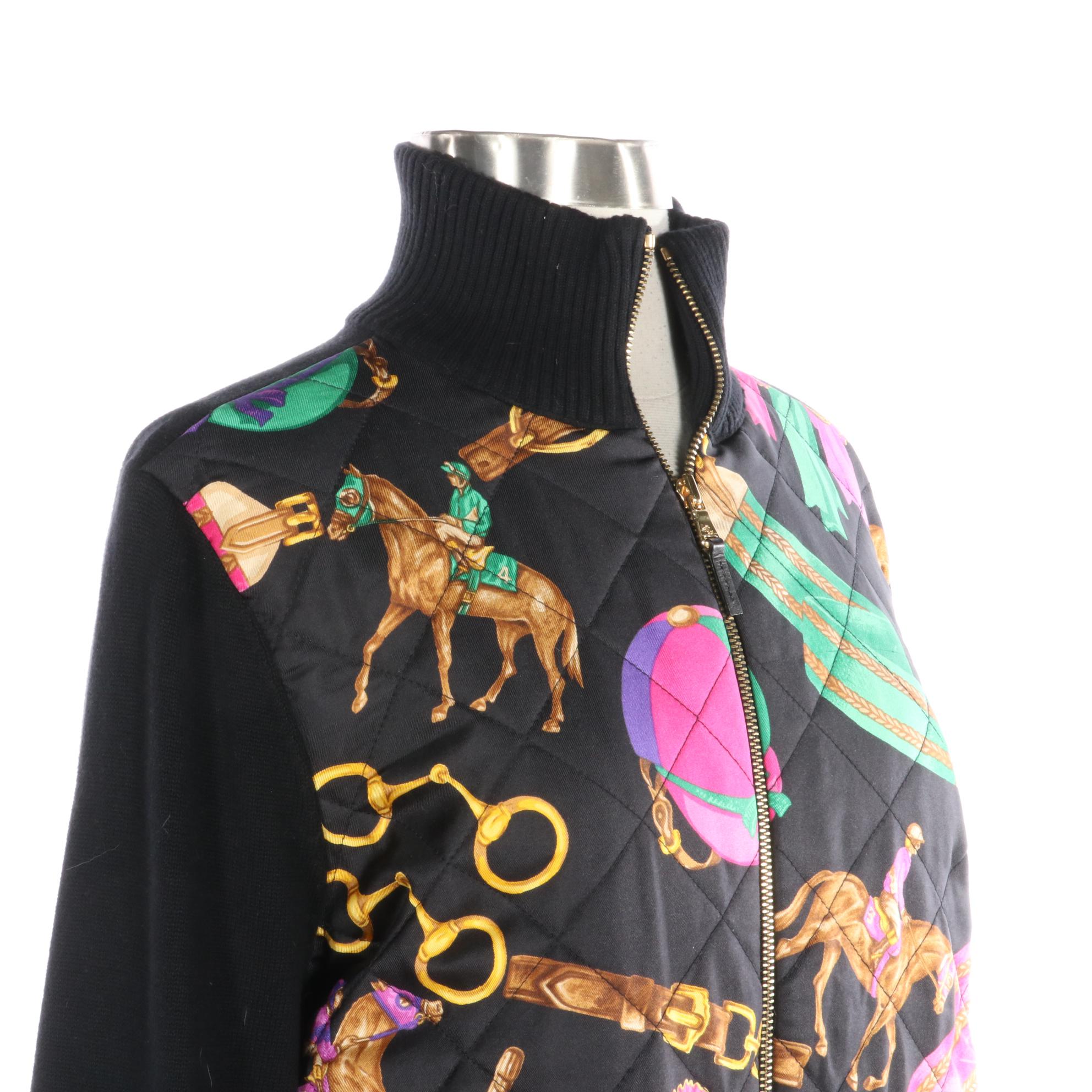 Lauren Ralph Lauren Equestrian Print Zip Jacket in Quilted Silk and ...