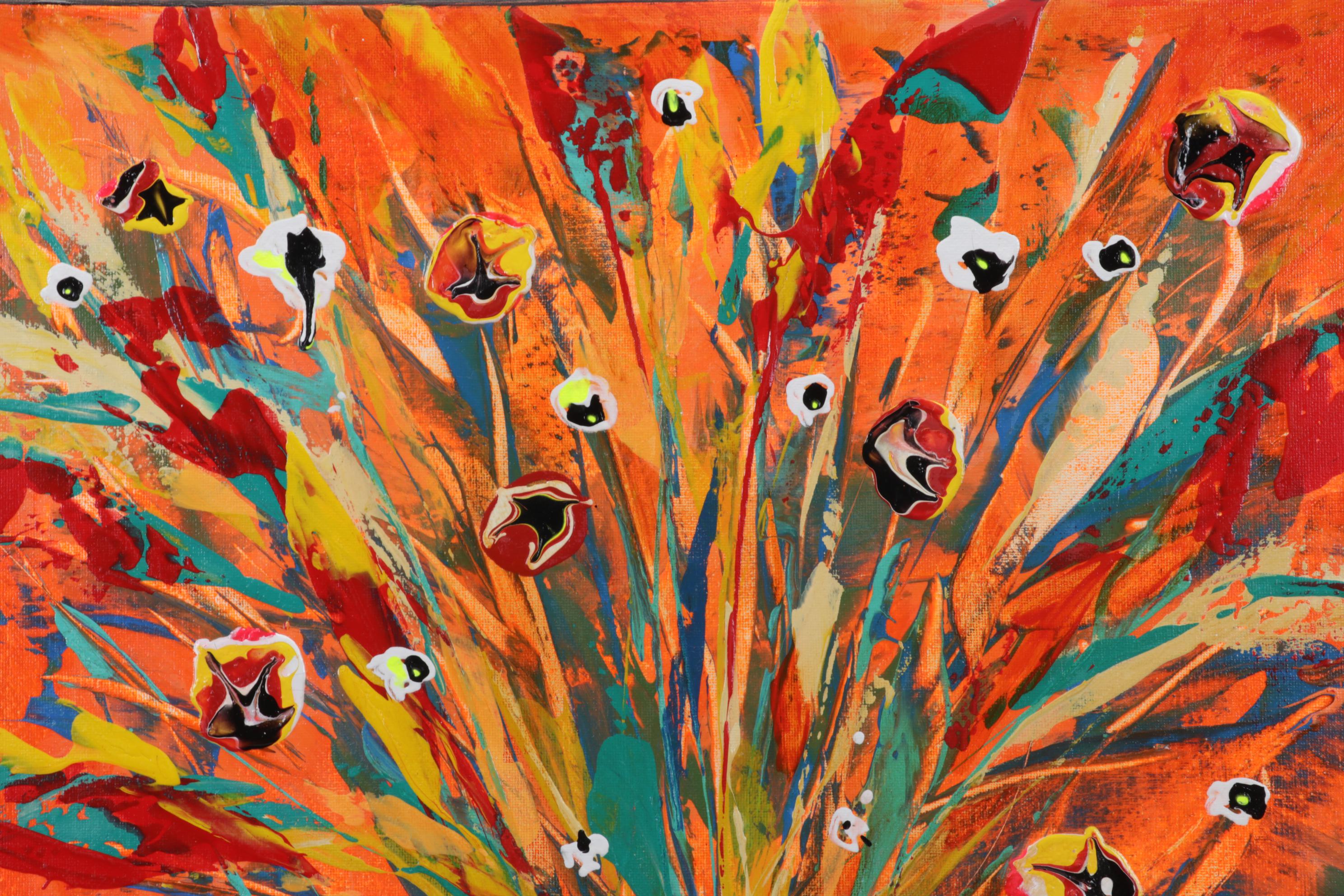 Farshad Lanjani Still Life Acrylic Painting of Flowers in Vase, 21st ...
