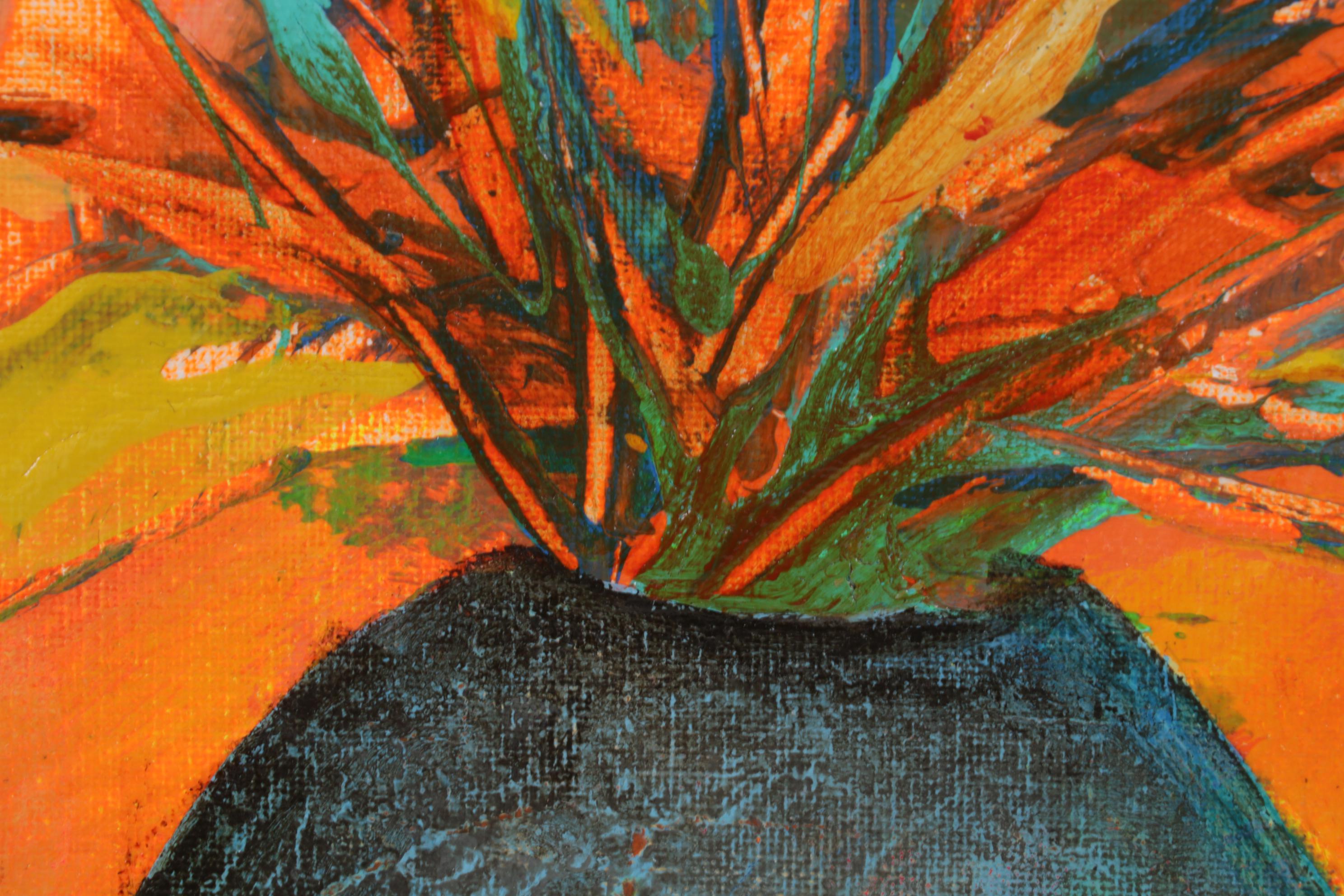 Farshad Lanjani Still Life Acrylic Painting of Flowers in Vase, 21st ...