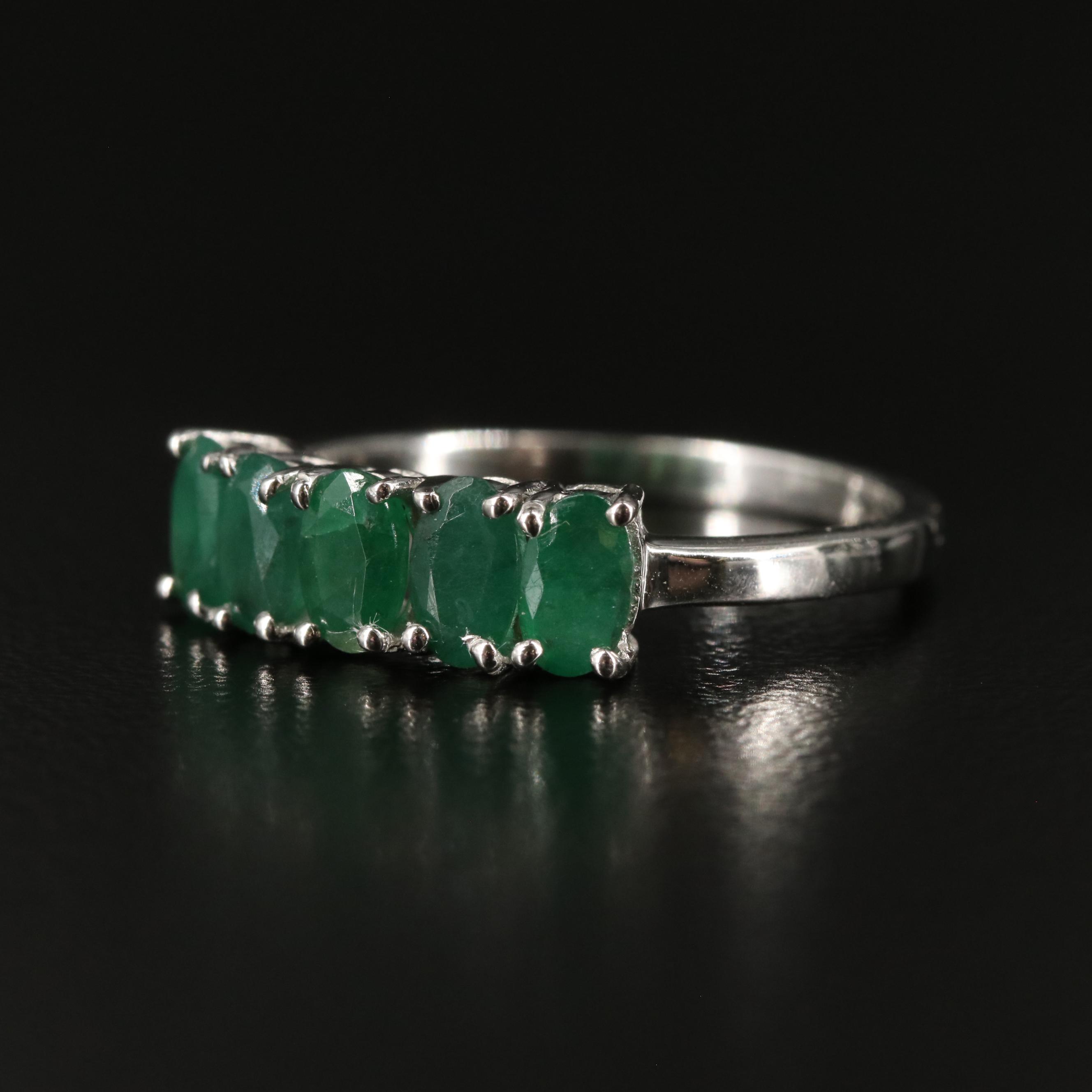 Sterling Emerald Five Stone Ring | EBTH