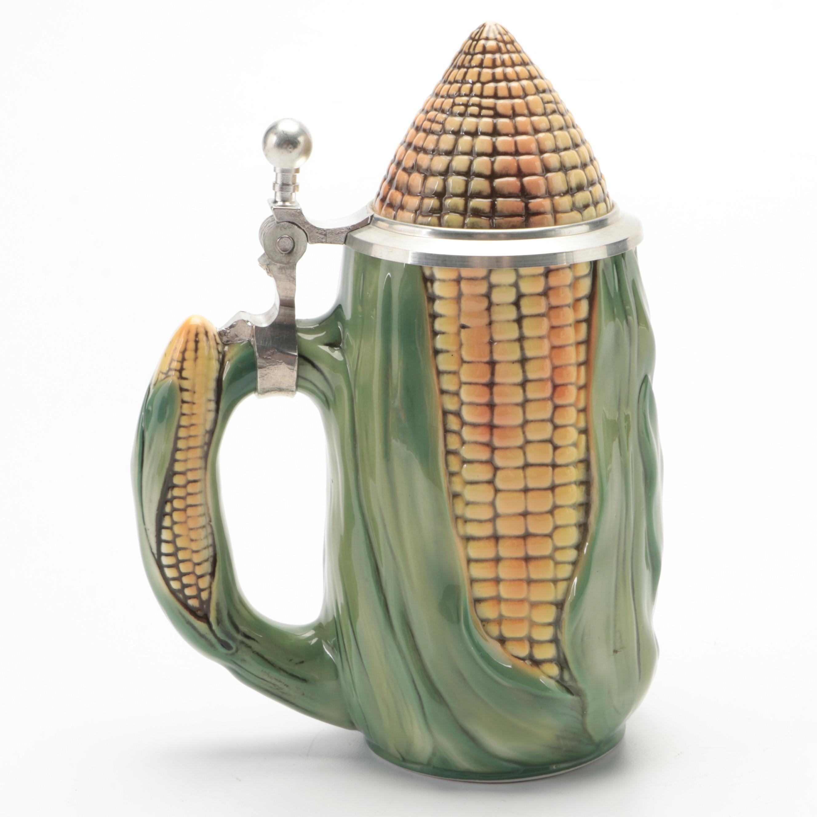Albert Stahl German Ceramic Character Corn Cob Lidded Stein | EBTH