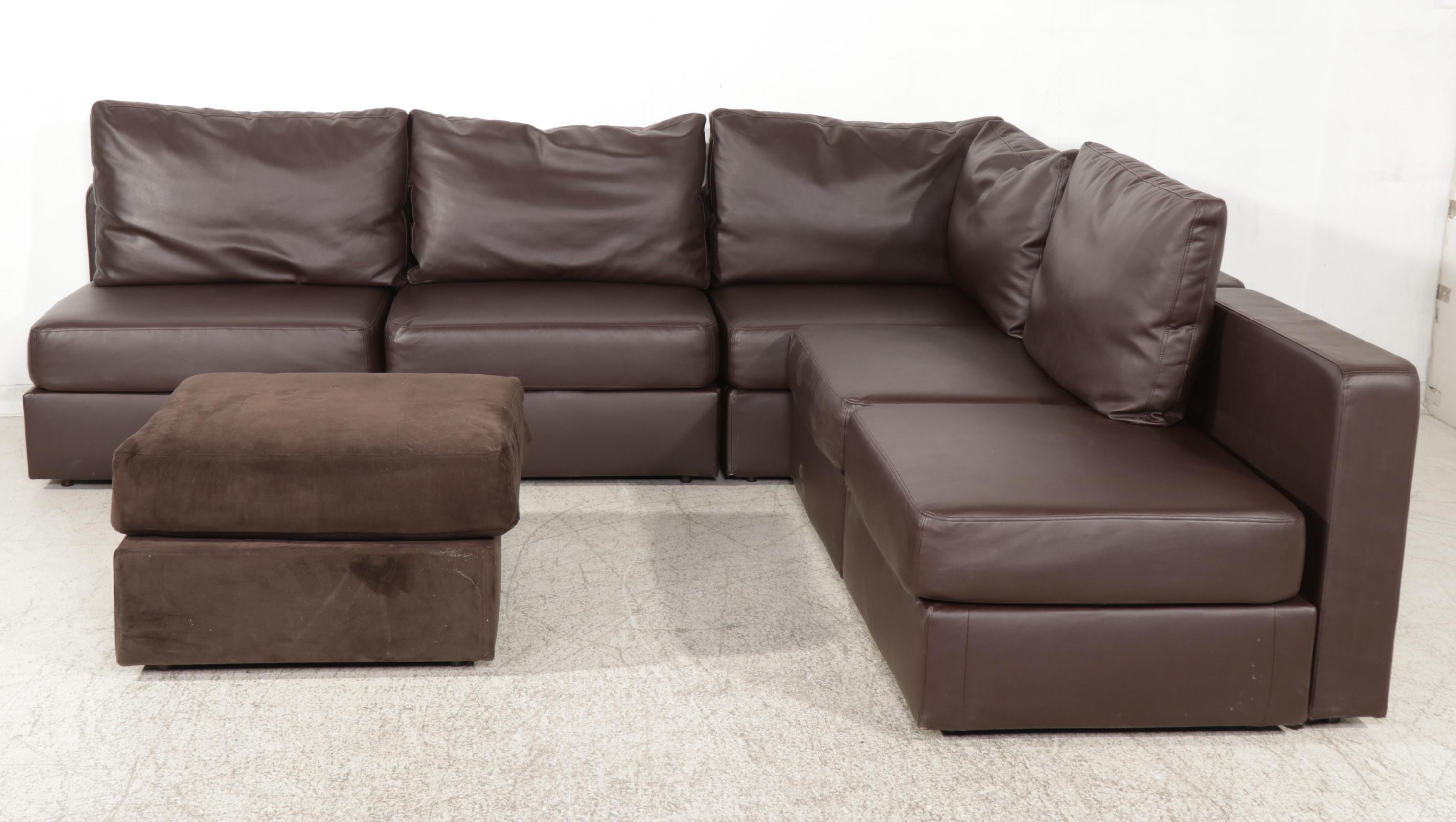 Lovesac Faux Brown Leather "Sactional" with Table and Ottoman | EBTH