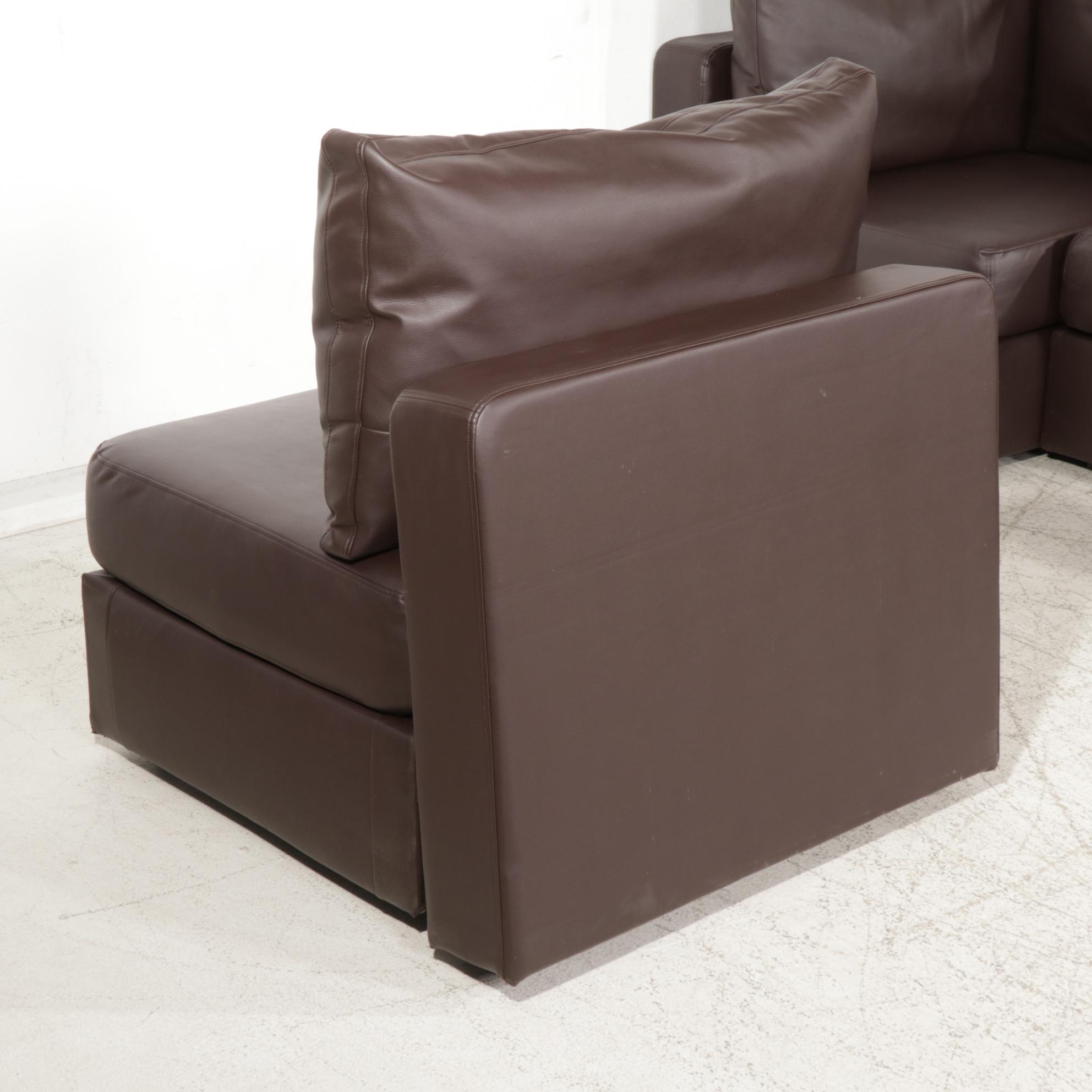 Lovesac Faux Brown Leather "Sactional" with Table and Ottoman | EBTH