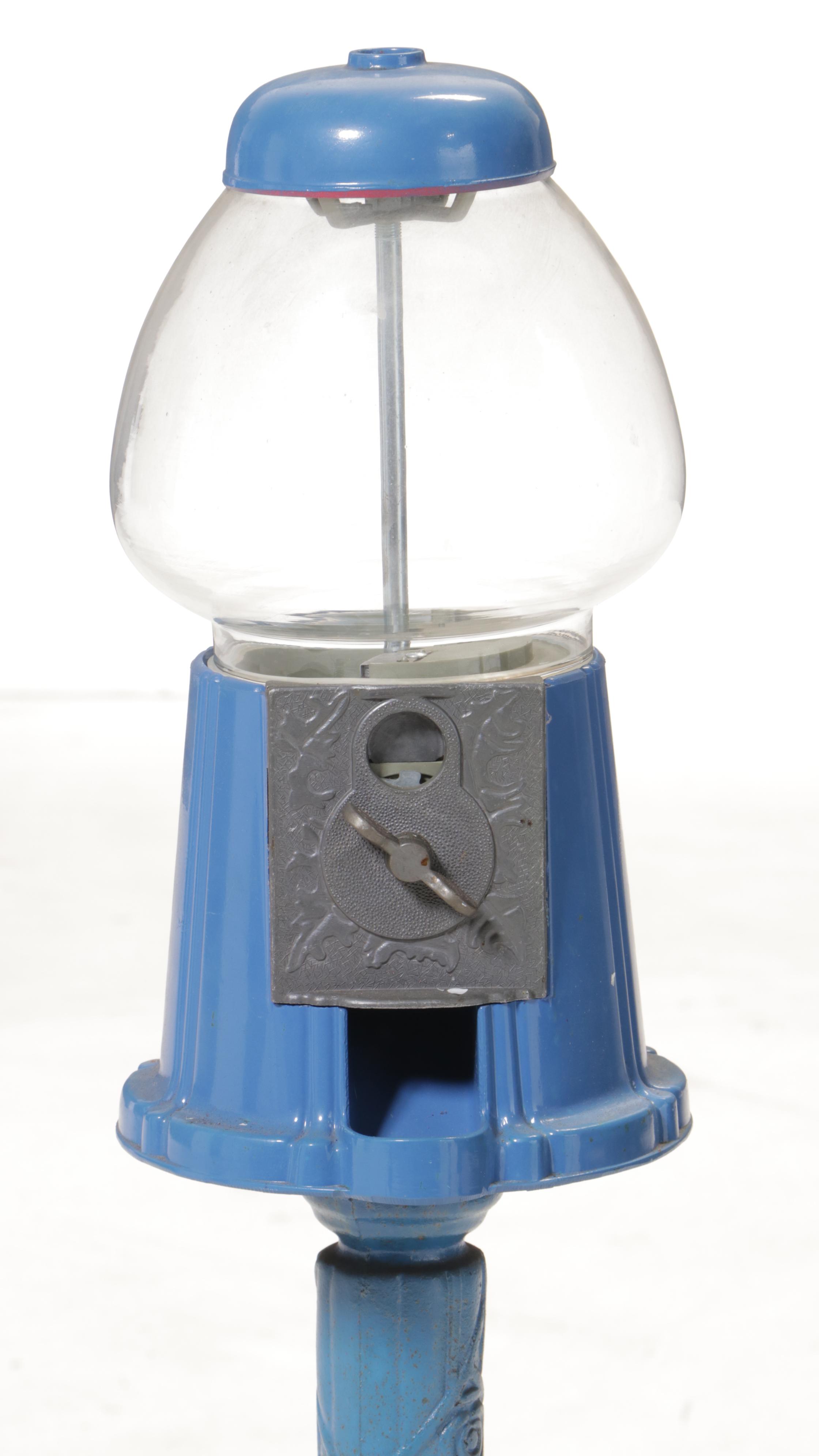 Blue Metal and Glass Gumball Machine on Stand, Mid to Late 20th Century ...
