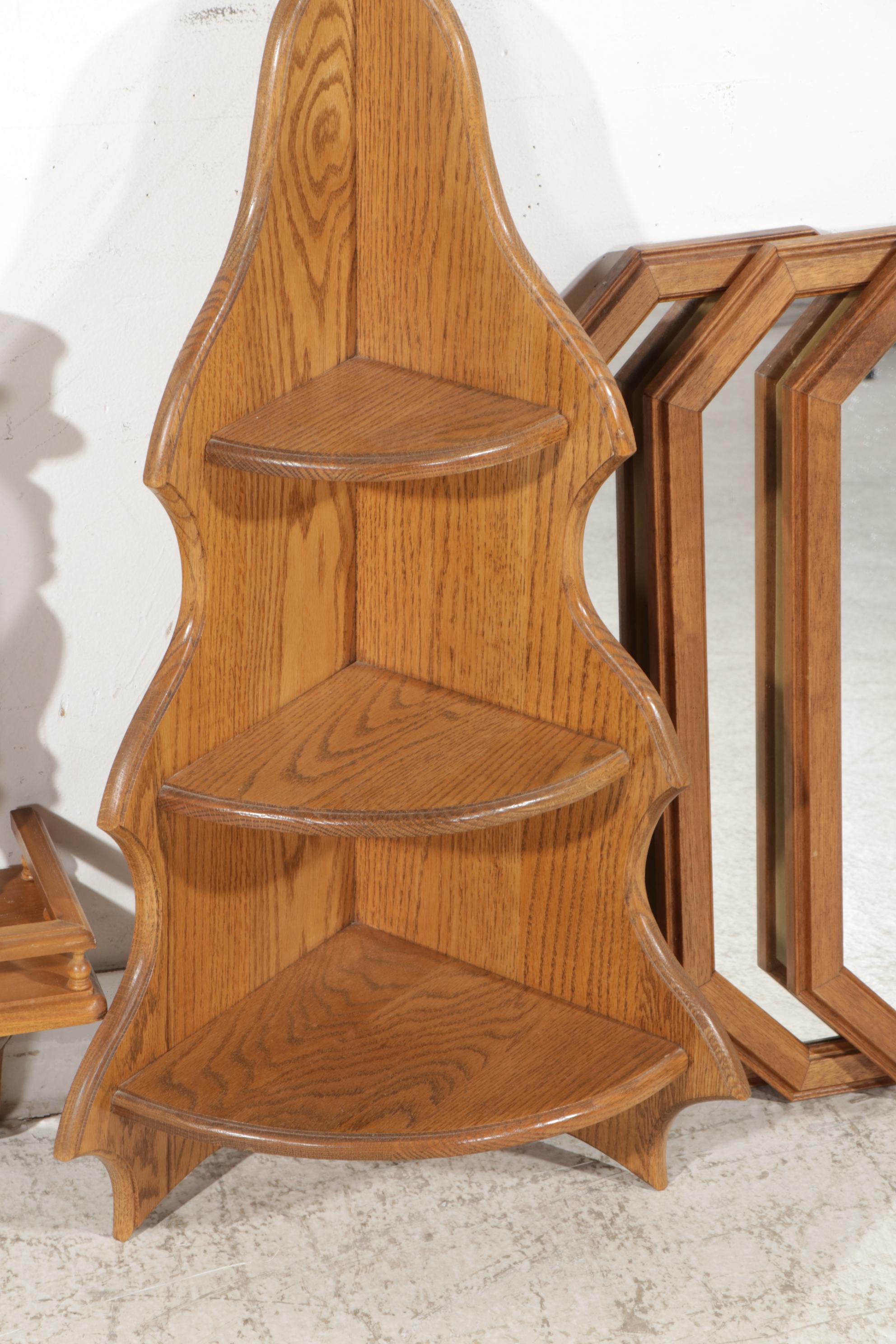 Wooden Three Tiered Corner Shelf with Other Mirror and Wall Decor | EBTH