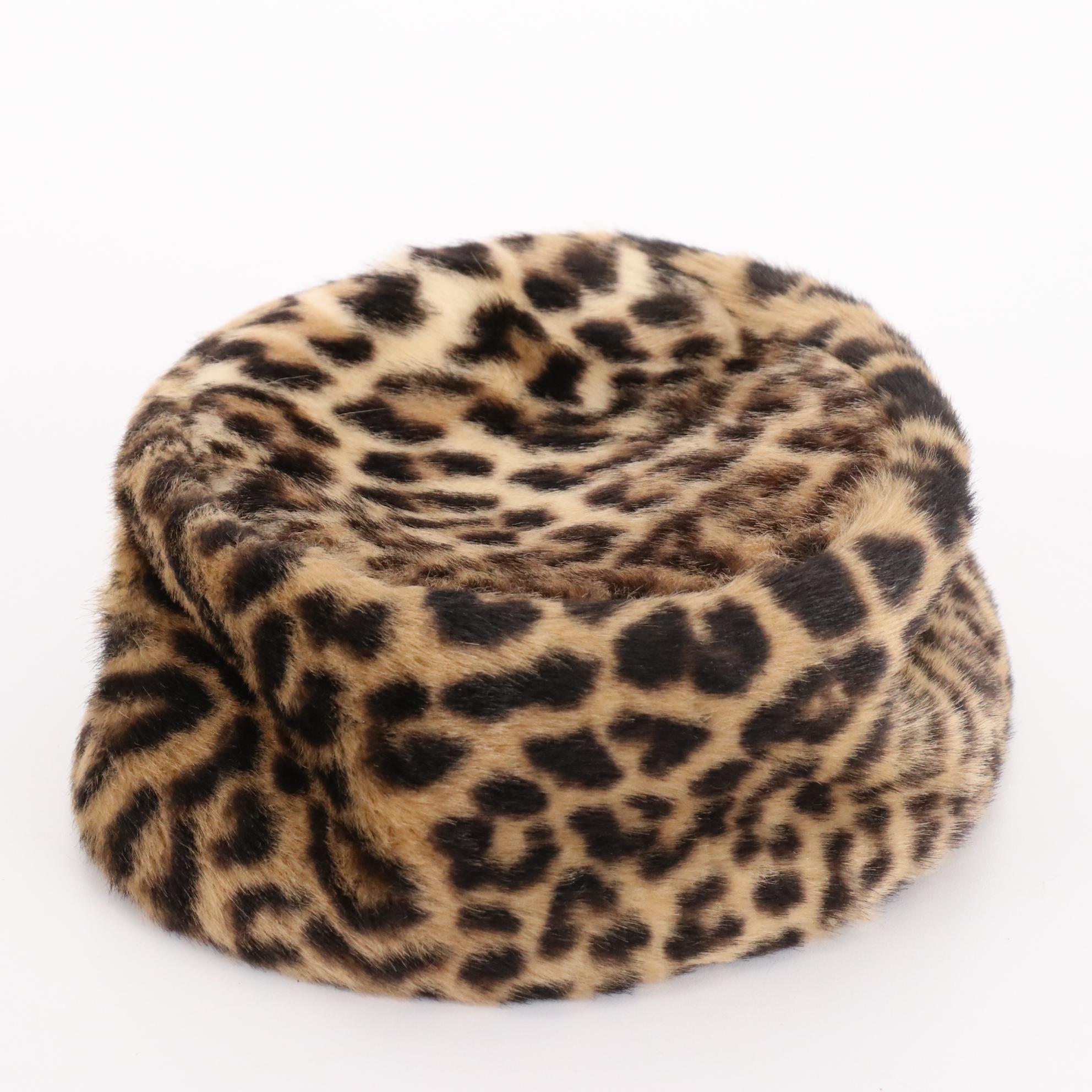 Cheetah Print and White Faux Fur Hats with Red Bow Cap and Vintage Hat ...