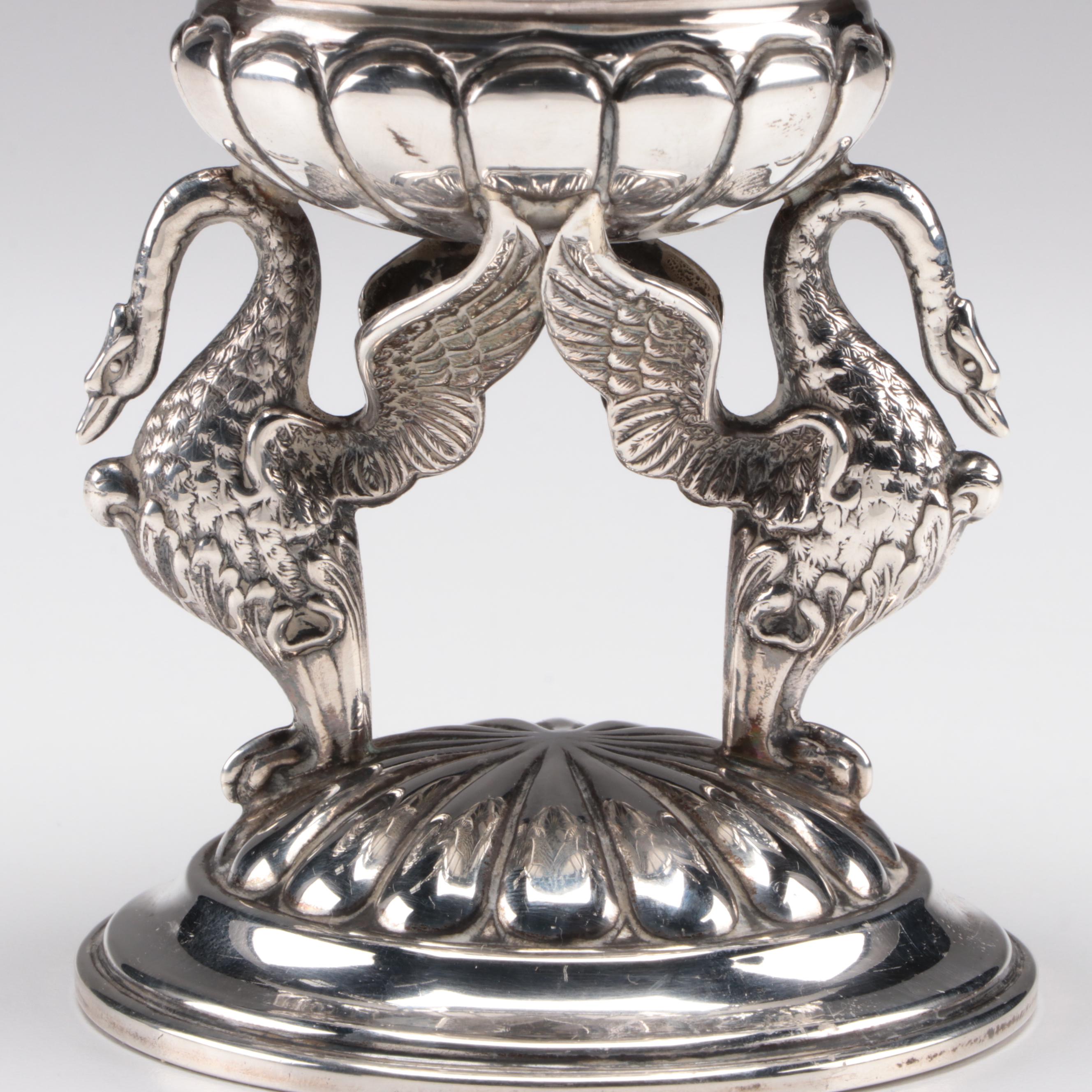 Spanish 915 Silver Sweet Meat Table Centerpiece with Swan Base | EBTH