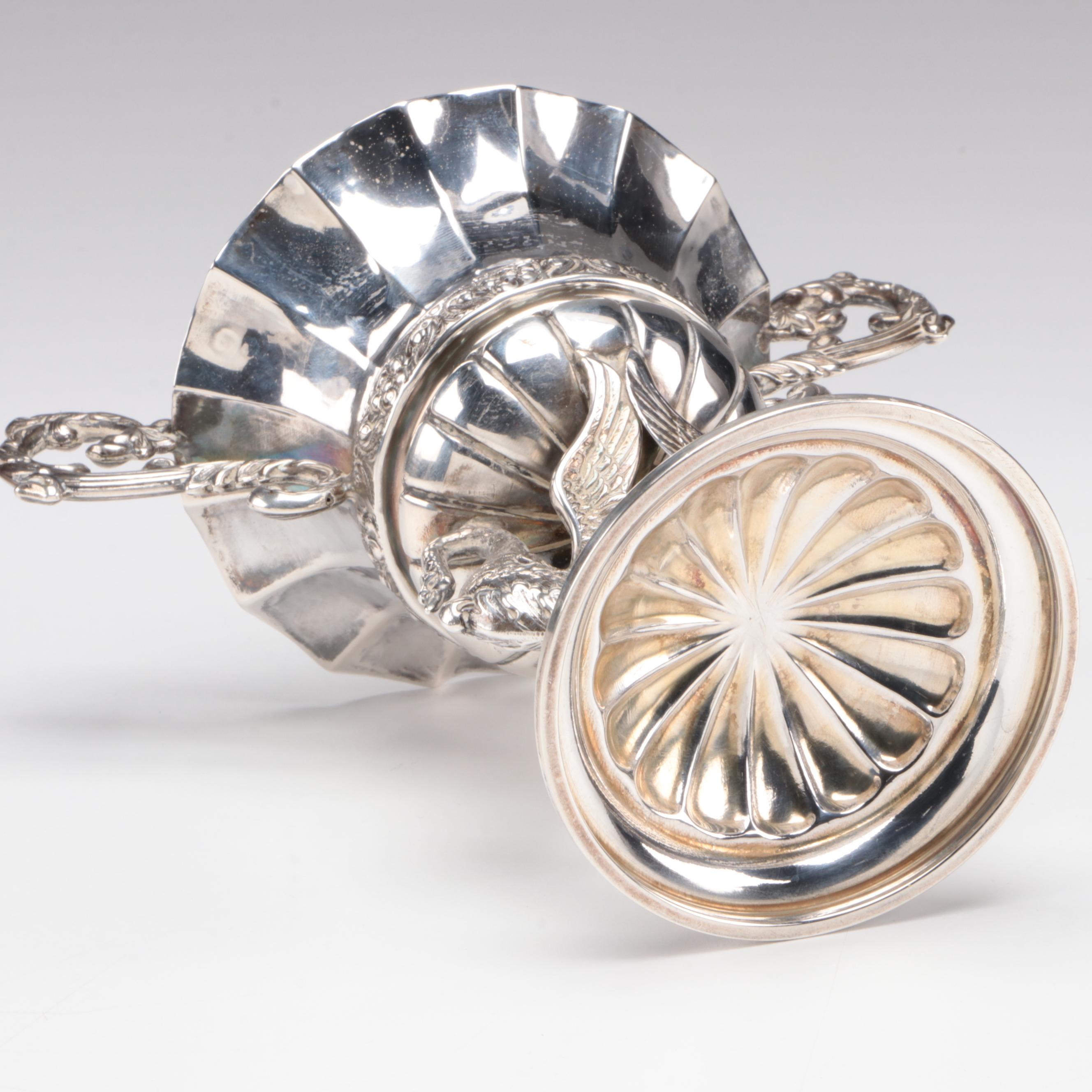 Spanish 915 Silver Sweet Meat Table Centerpiece with Swan Base | EBTH