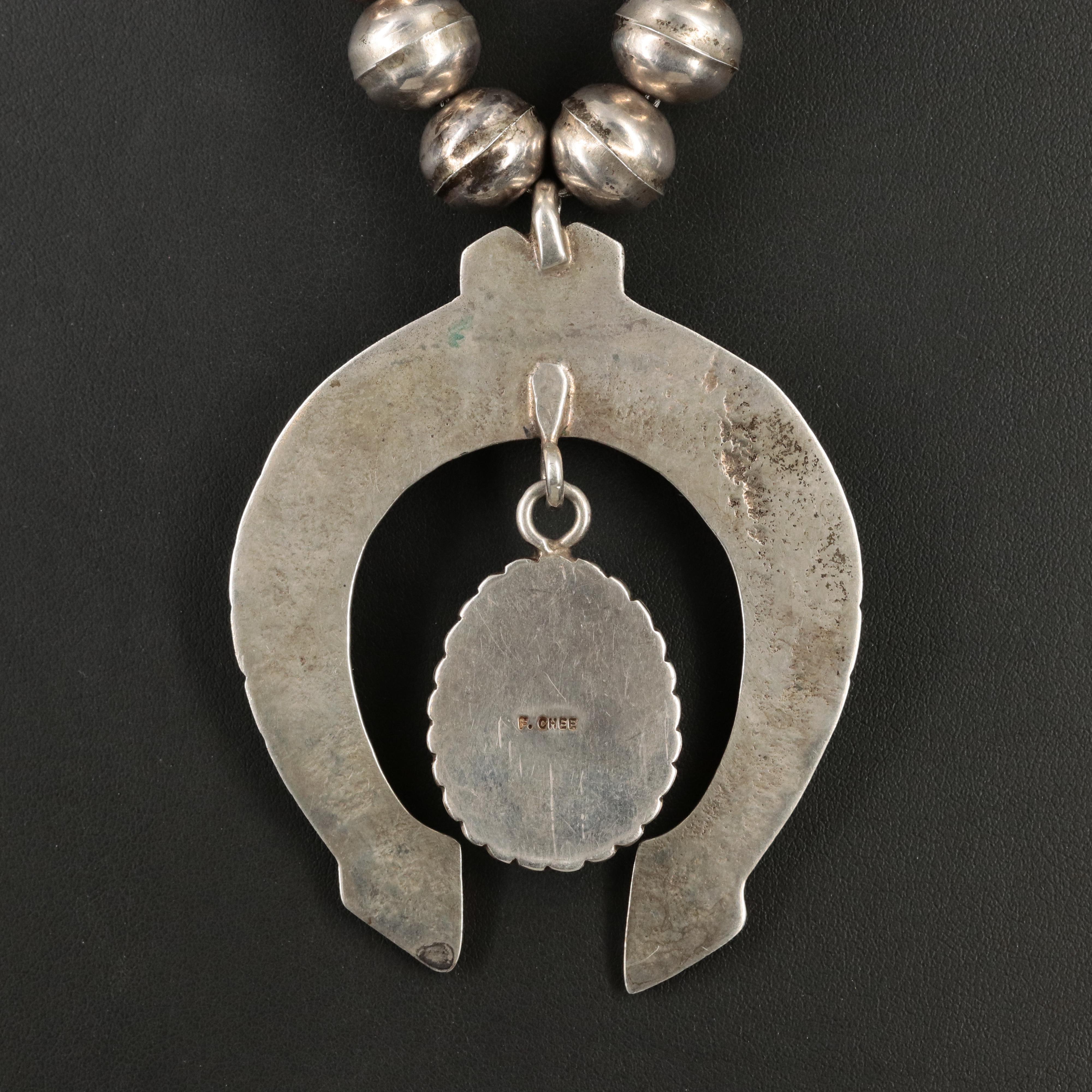 Frank Chee Navajo Dinè Sterling Turquoise Naja Necklace | EBTH