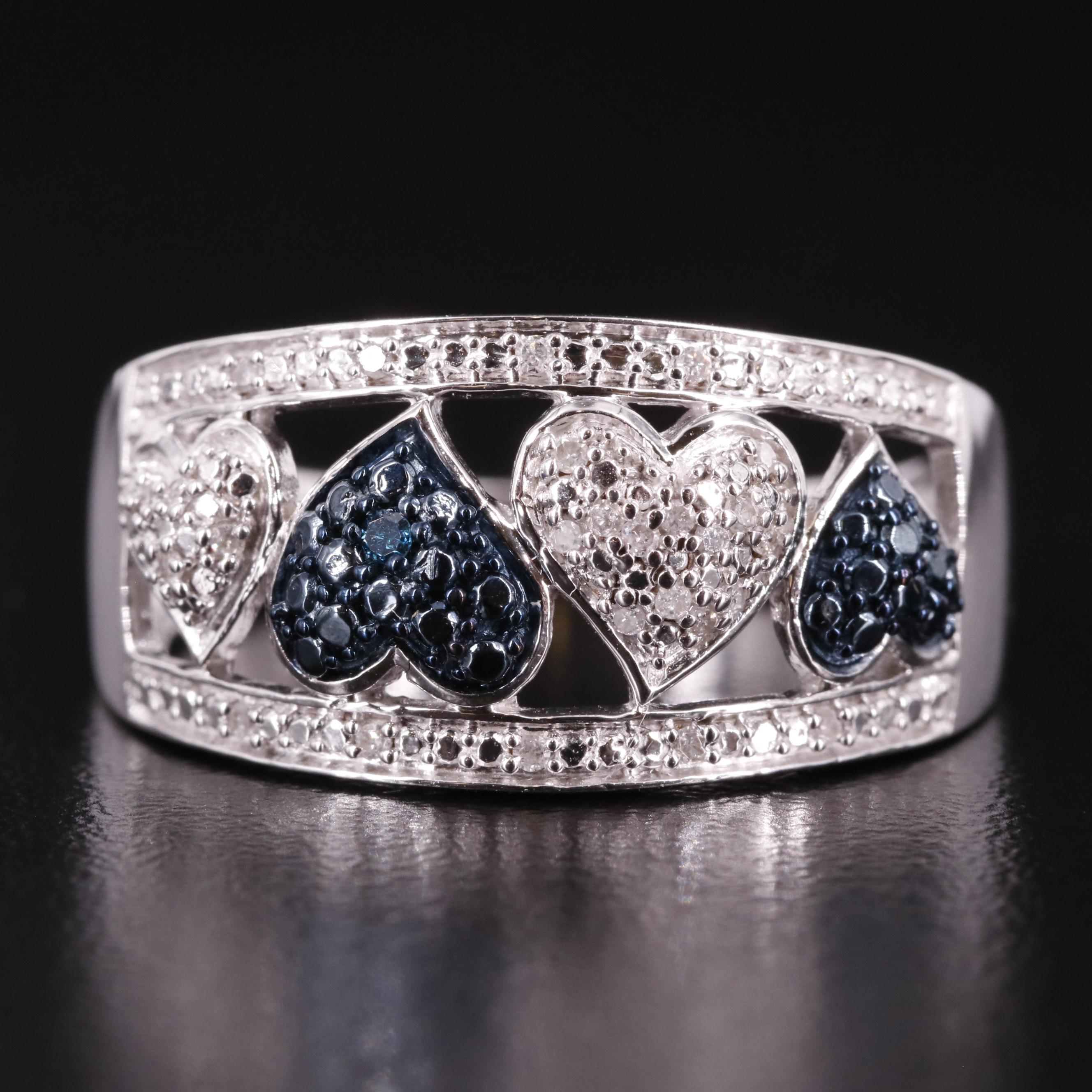 Sterling Diamond Ring Featuring Hearts | EBTH