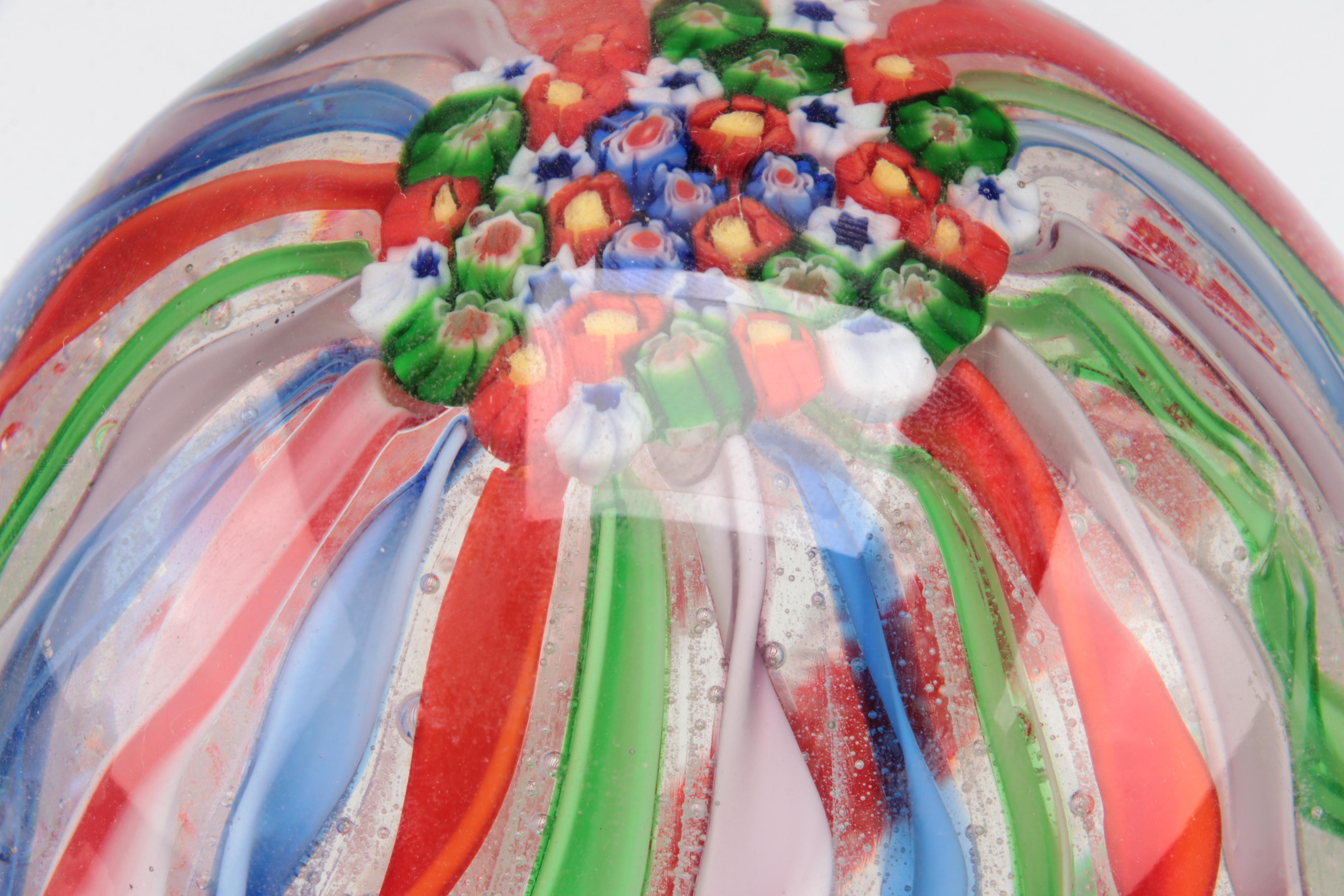 Blown Art Glass Studio Paperweights With Spirals and Millefiori, Two ...