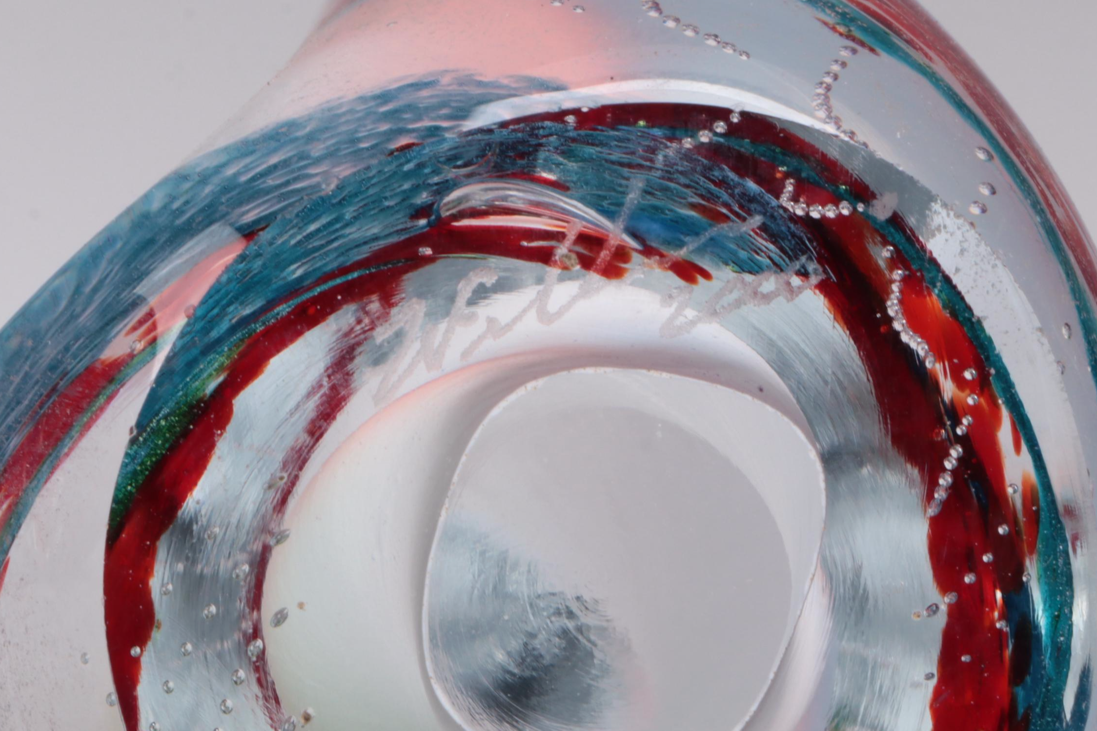 Blown Art Glass Studio Paperweights With Spirals and Millefiori, Two ...