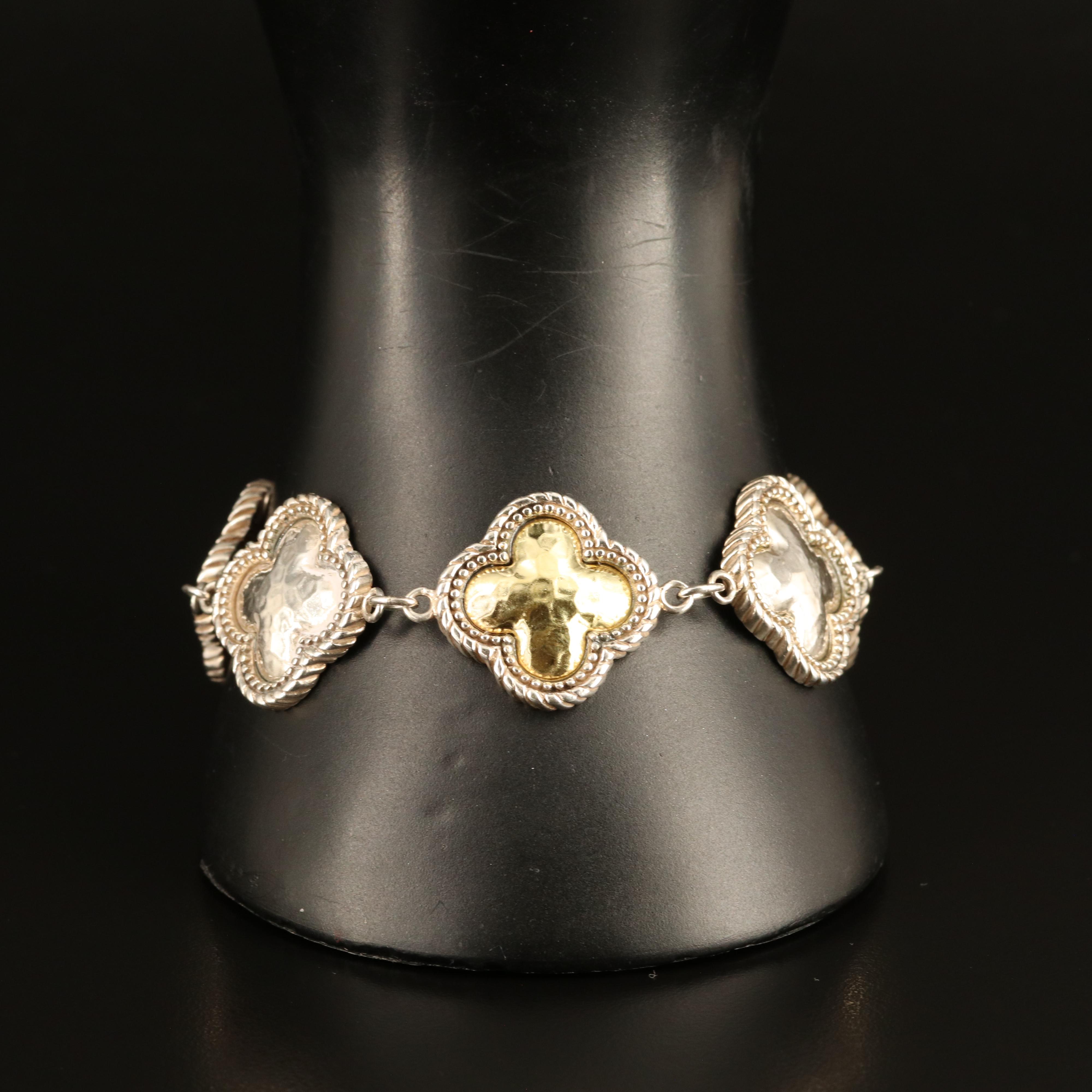 Phillip Gabriel Menegatti Sterling Hammered Quatrefoil Bracelet with ...