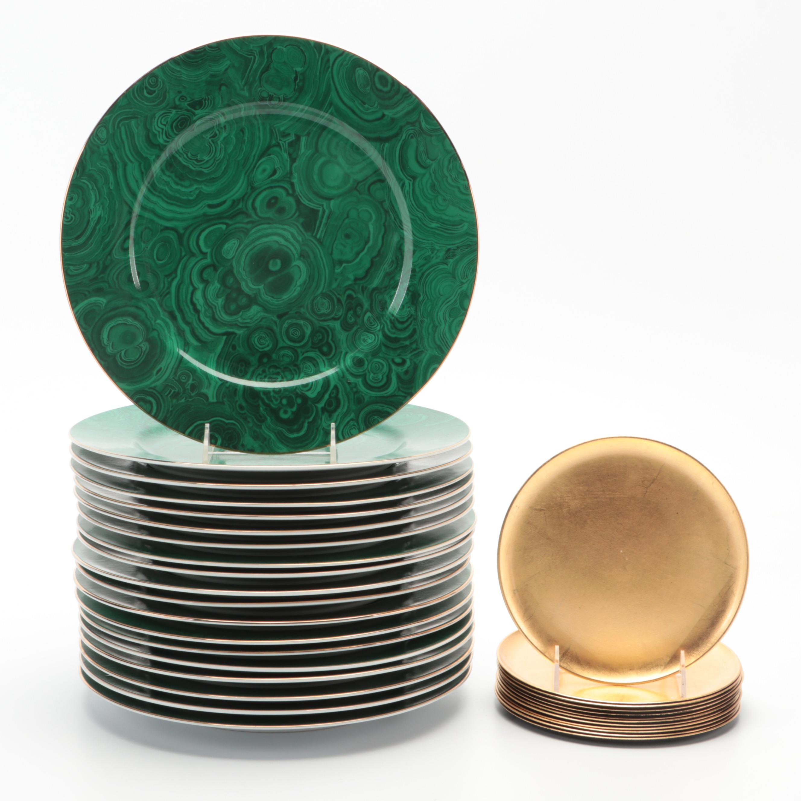 Neiman Marcus Porcelain Malachite Dinnerware with Gilt Lacquerware ...
