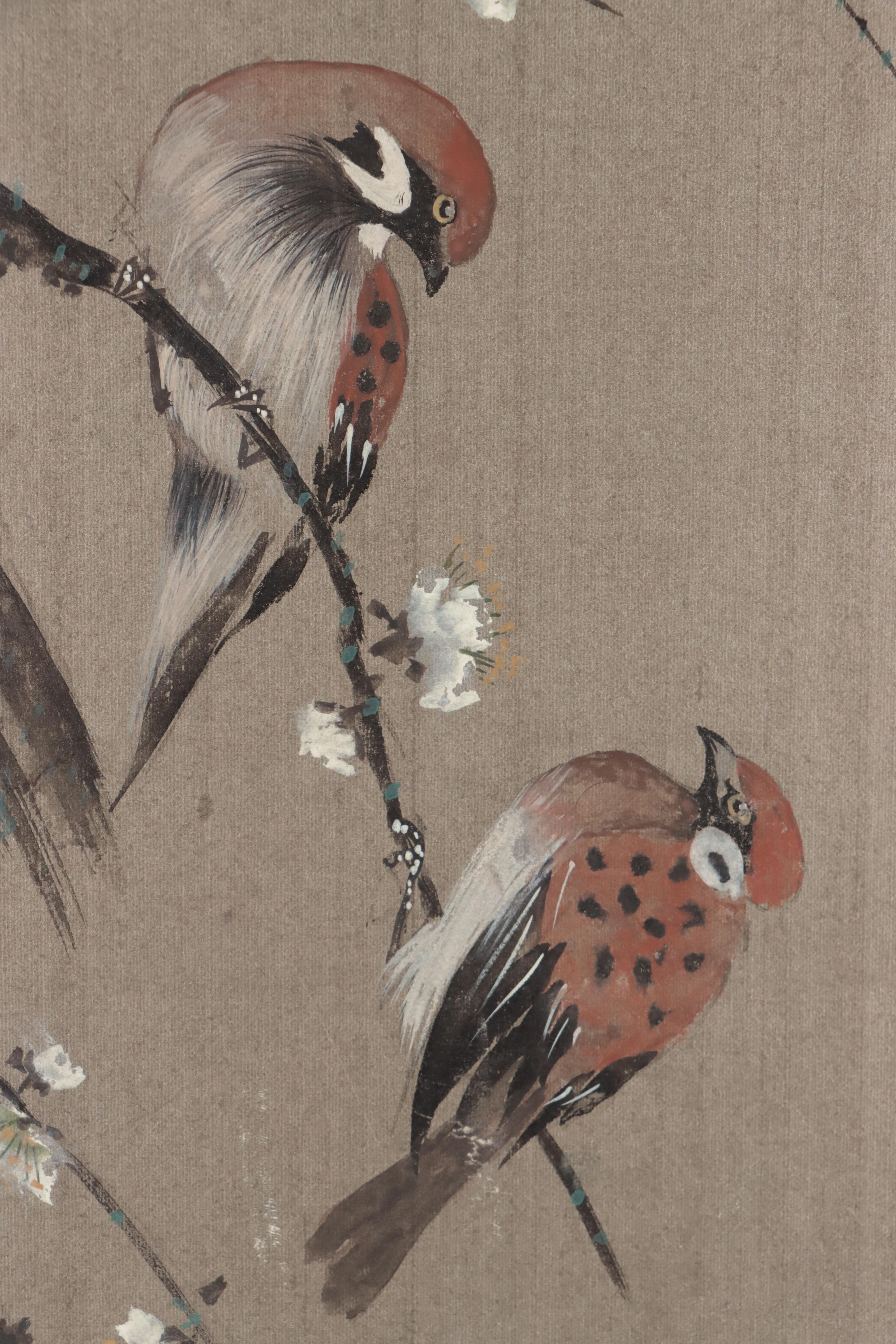 East Asian Gouache and Ink Painting of Birds | EBTH