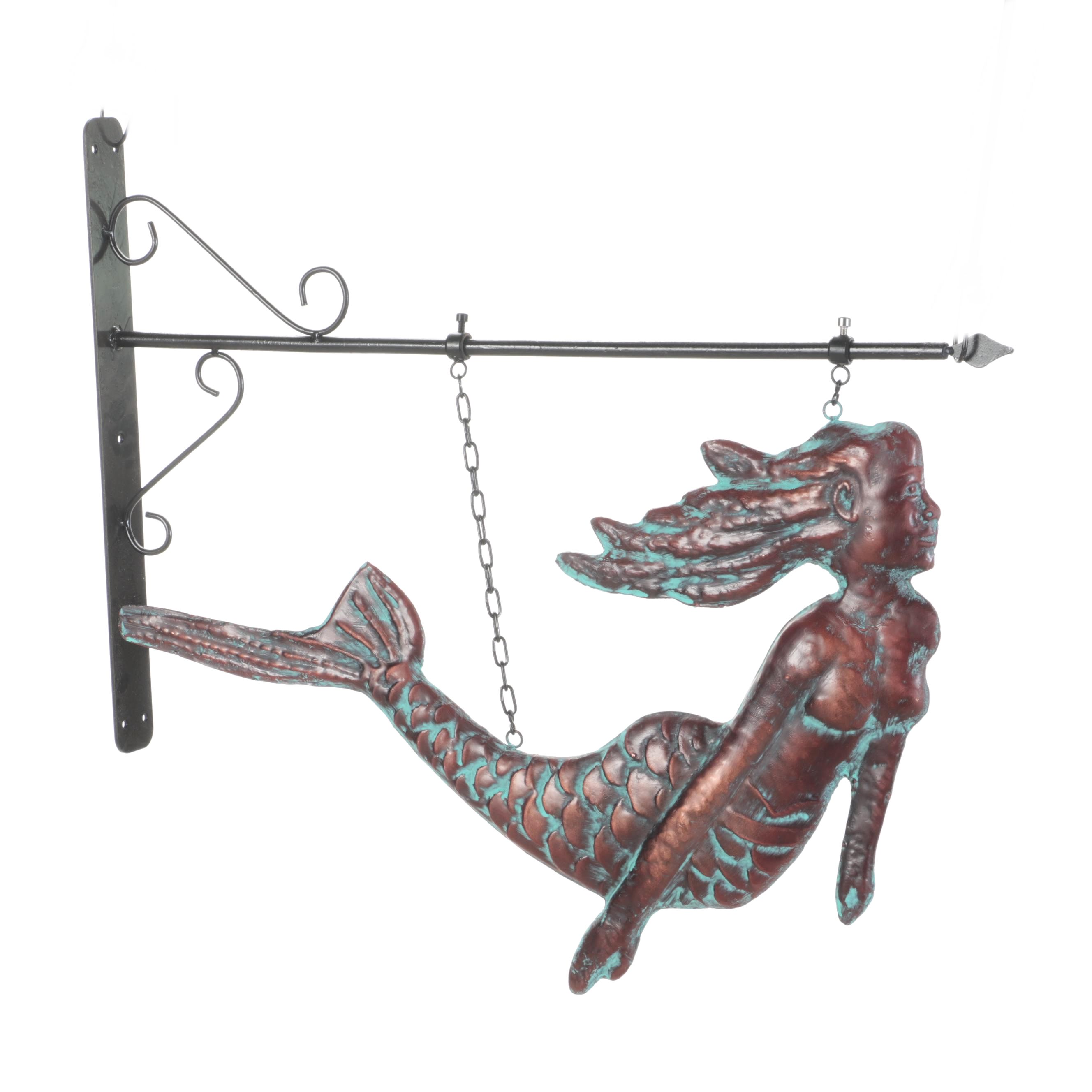 Patinated Copper Wall-Mount Hanging Mermaid Sign | EBTH