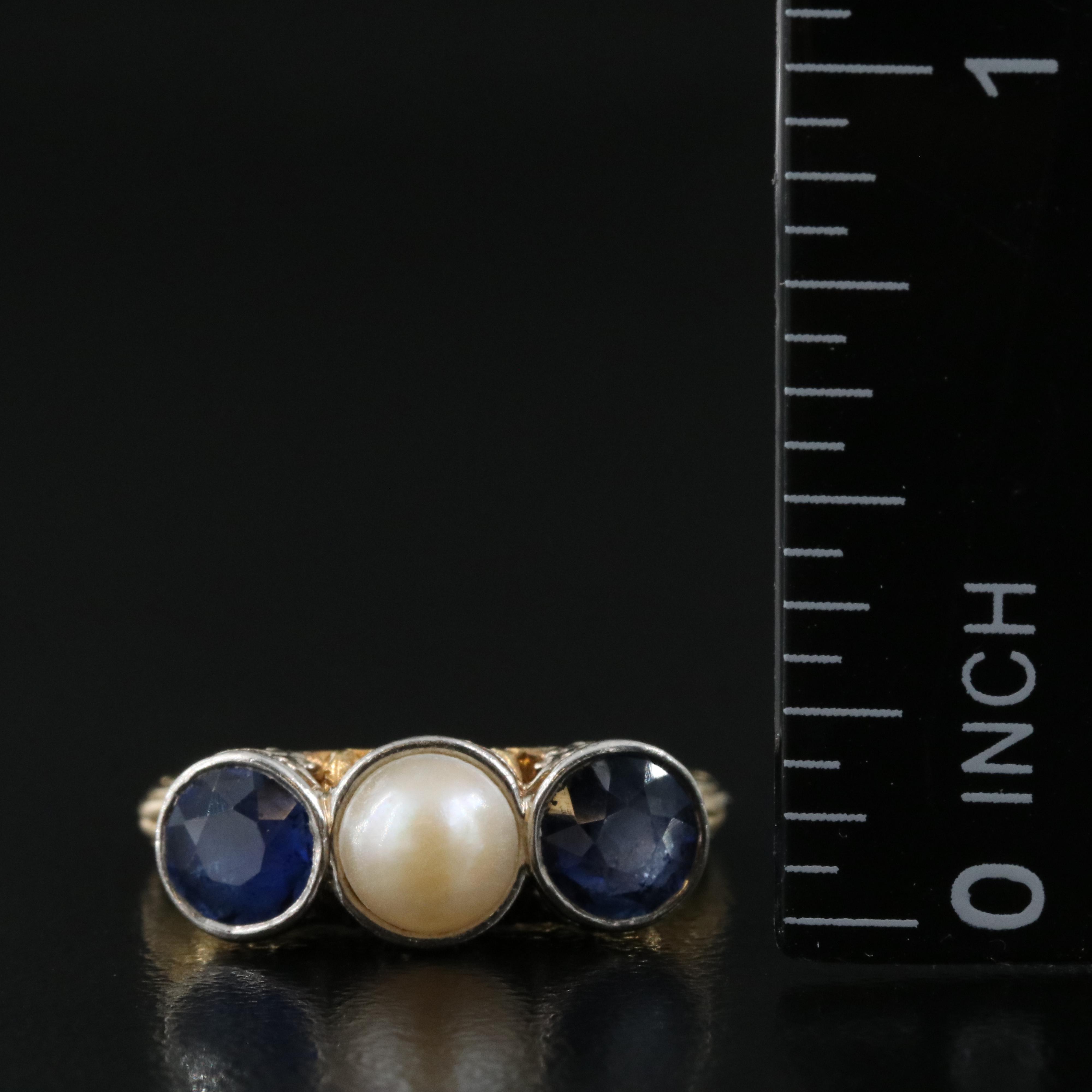 18K Pearl and Sapphire Ring with Platinum Bezels | EBTH